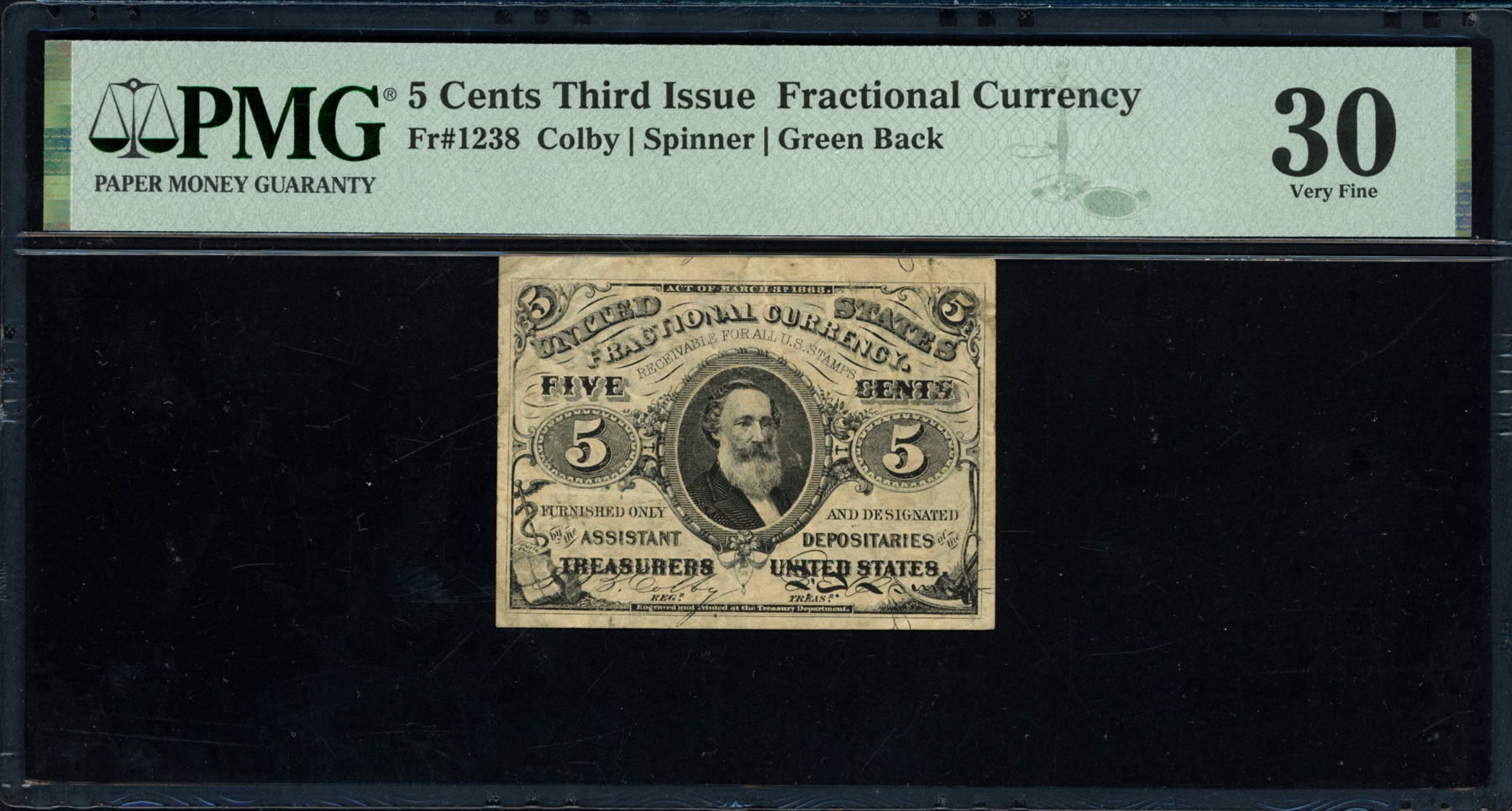 Fr. 1238 Third Issue 5 Cents Fractional Currency Note Colby / Spinner ...