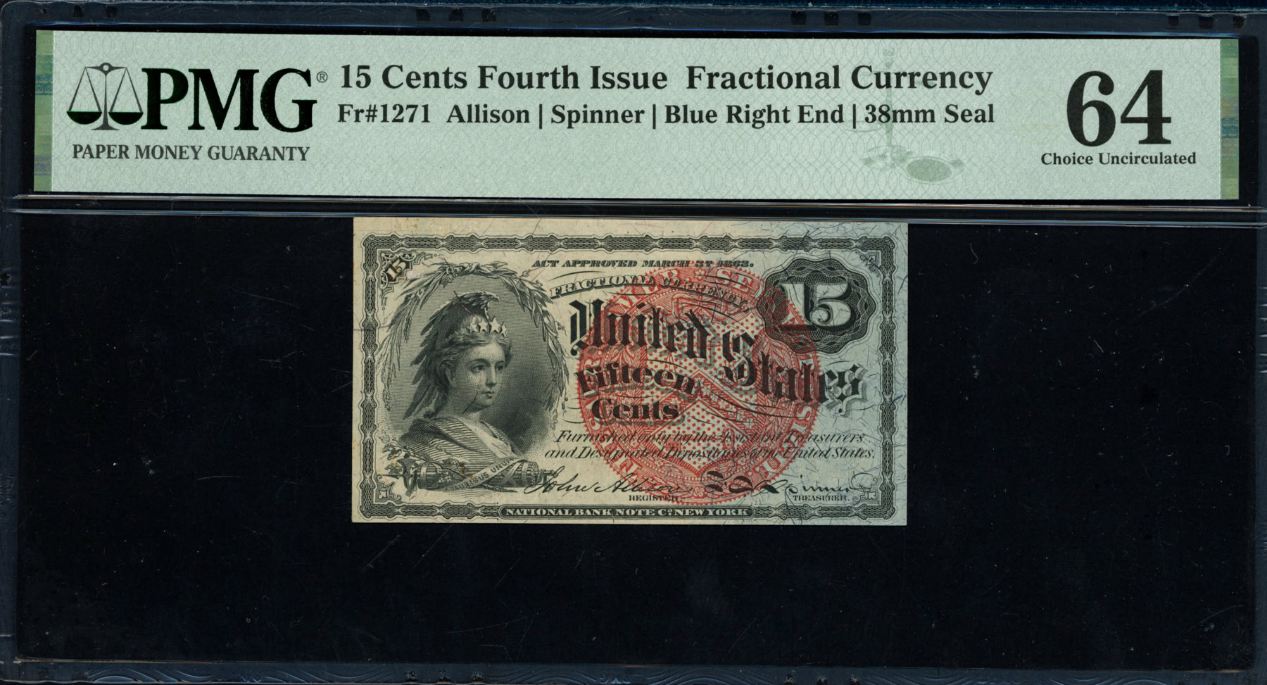 Fr. 1271 Fourth Issue 15 Cents Fractional Currency Note Allison ...