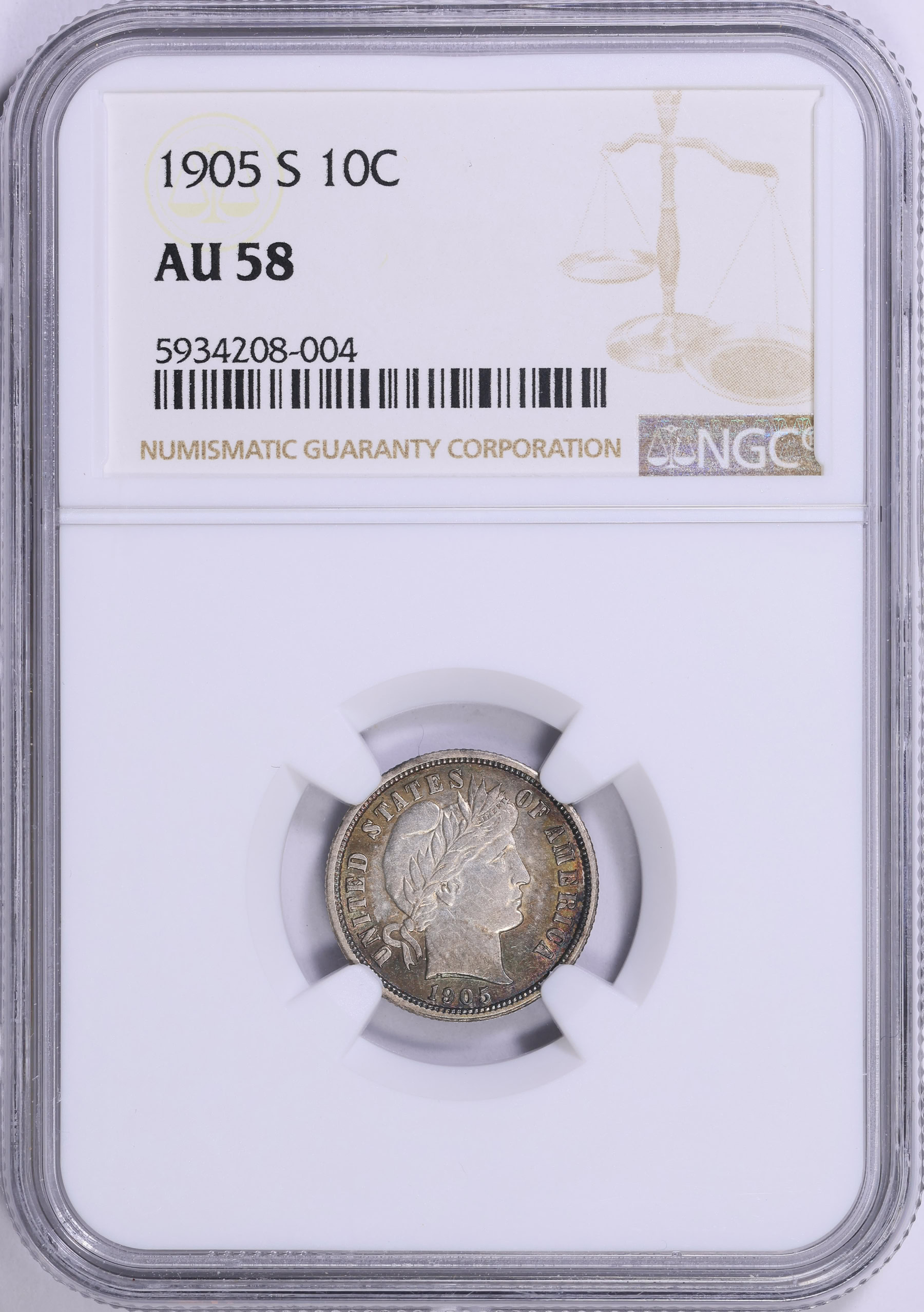 1905-S Barber Dime NGC AU-58 (Toned) (Item 1907767) | GreatCollections ...