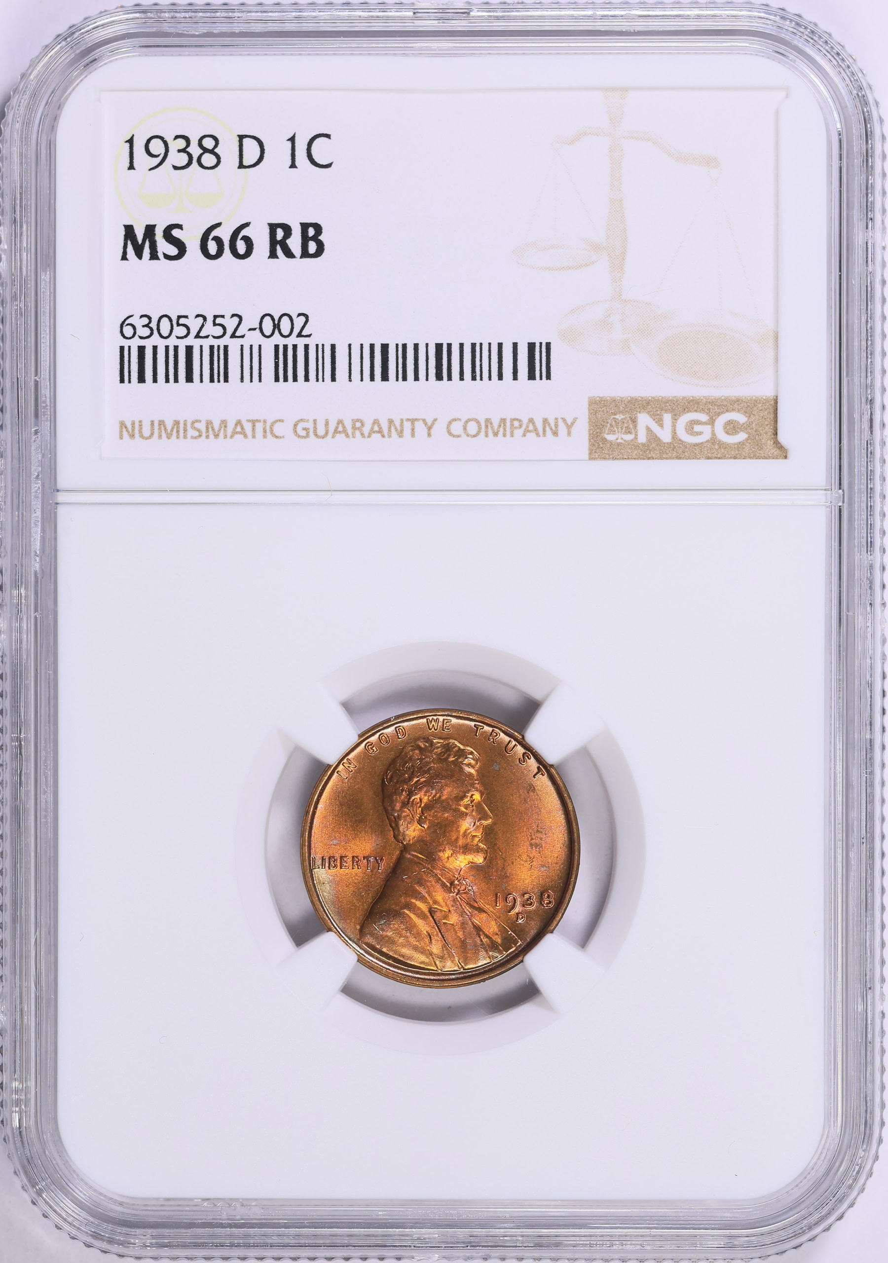 1938-D Lincoln Cent NGC MS-66 RB (Item 1907932) | GreatCollections Coin ...