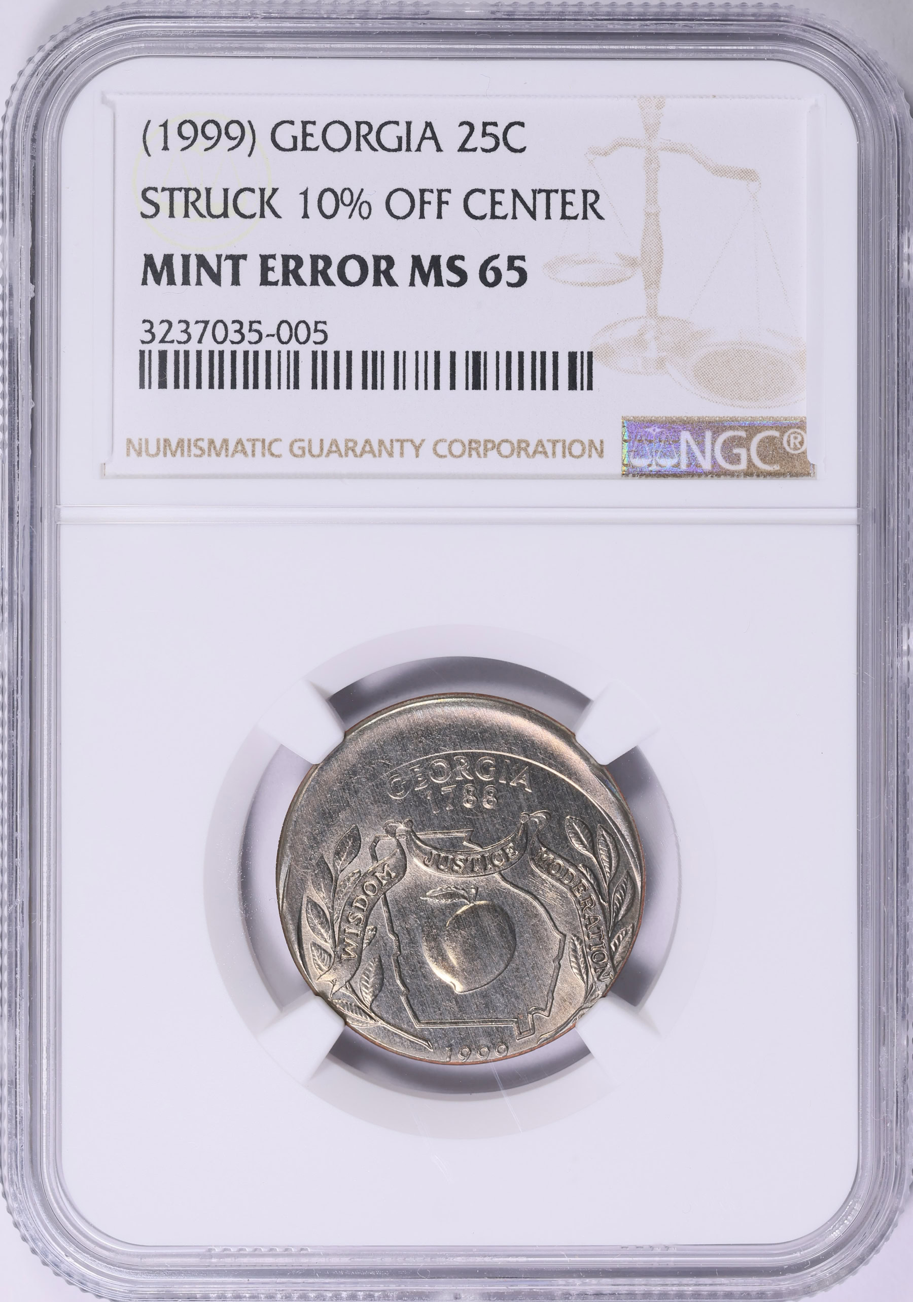 Mint Error (1999) State Quarter Georgia Struck 10% Off Center NGC MS-65 ...