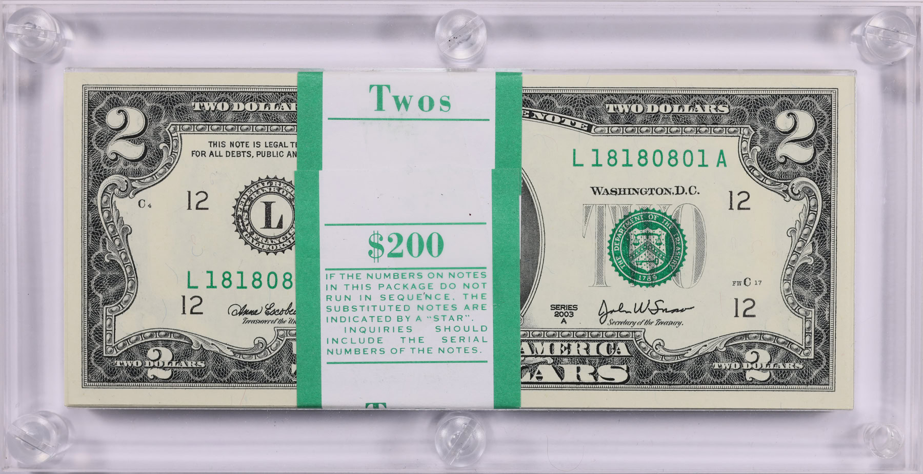 Fr. 1938-L (LA Block) 2003A $2 San Francisco Federal Reserve Notes ...