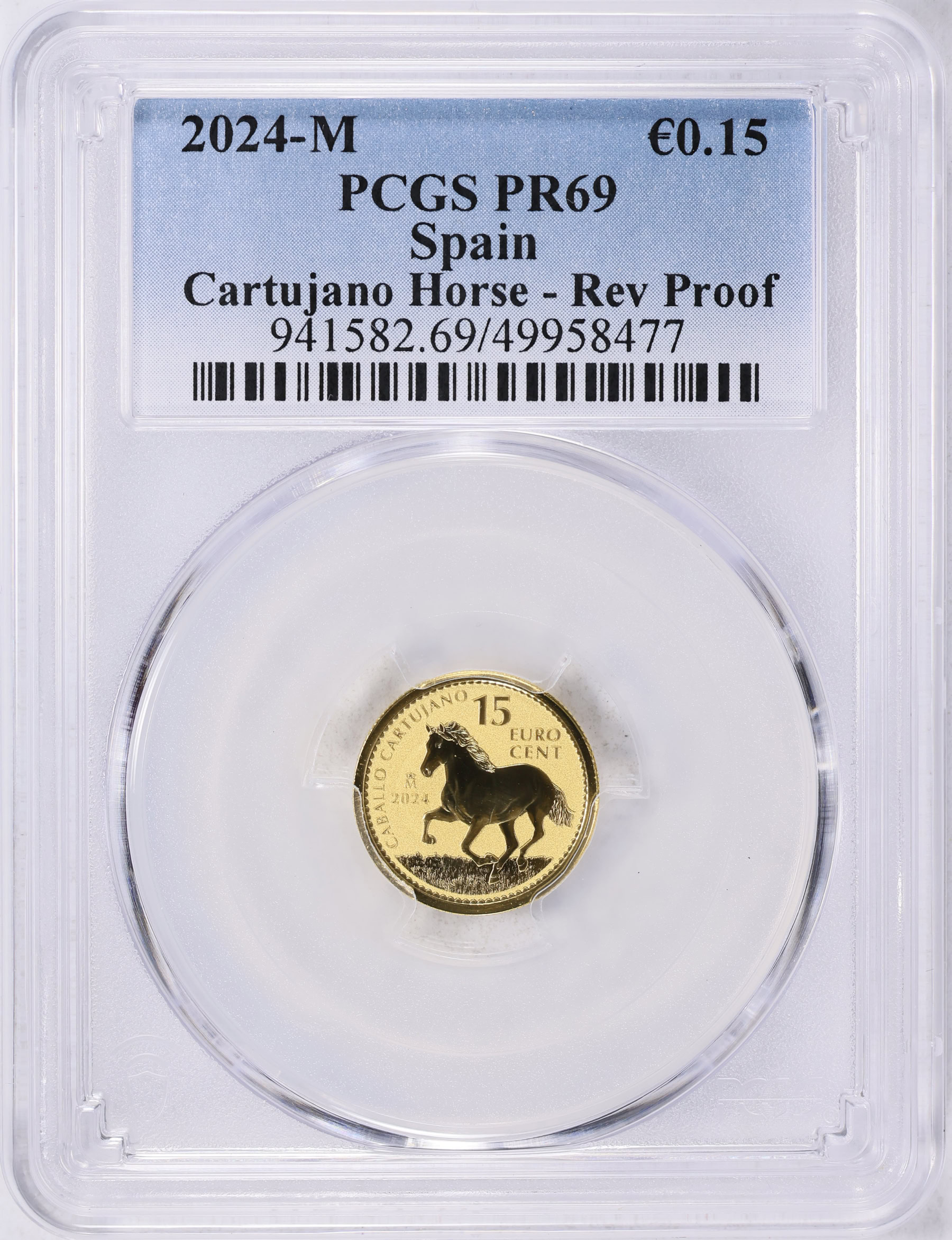 Spain 2024-M Gold €0.15 Cartujano Horse Reverse Proof KM-1577 PCGS Proof-69 (AGW = 0.0999 Oz ...