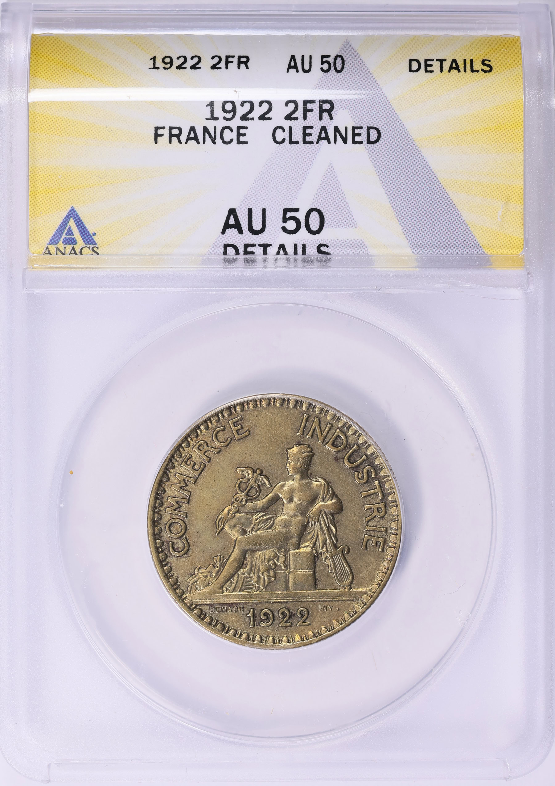 France 1922 2 Francs KM-877 ANACS AU-50 Details (Item 1908644 ...