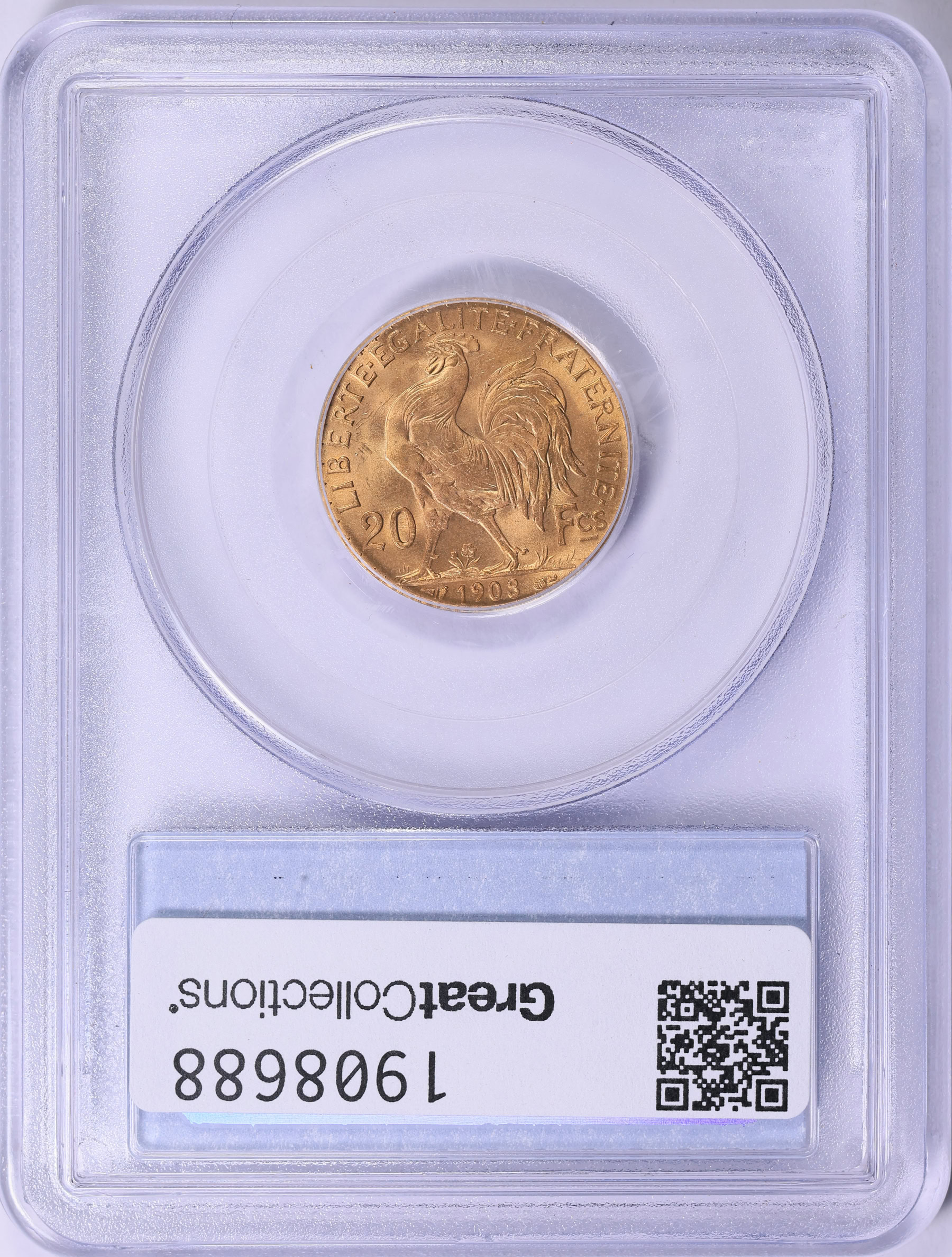 France 1908 Gold 20 Francs KM-857 PCGS MS-65+ (AGW = 0.1866 Oz.) (Item ...