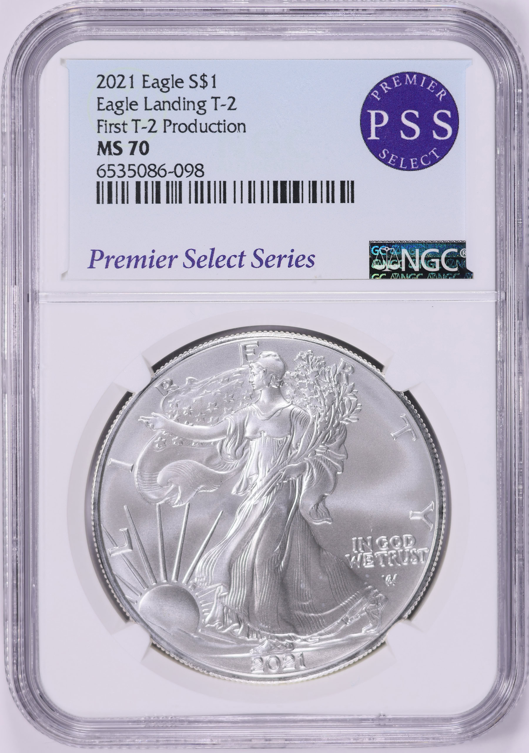 2021 $1 Silver Eagle Type 2 First Production NGC MS-70 (Premier Select ...