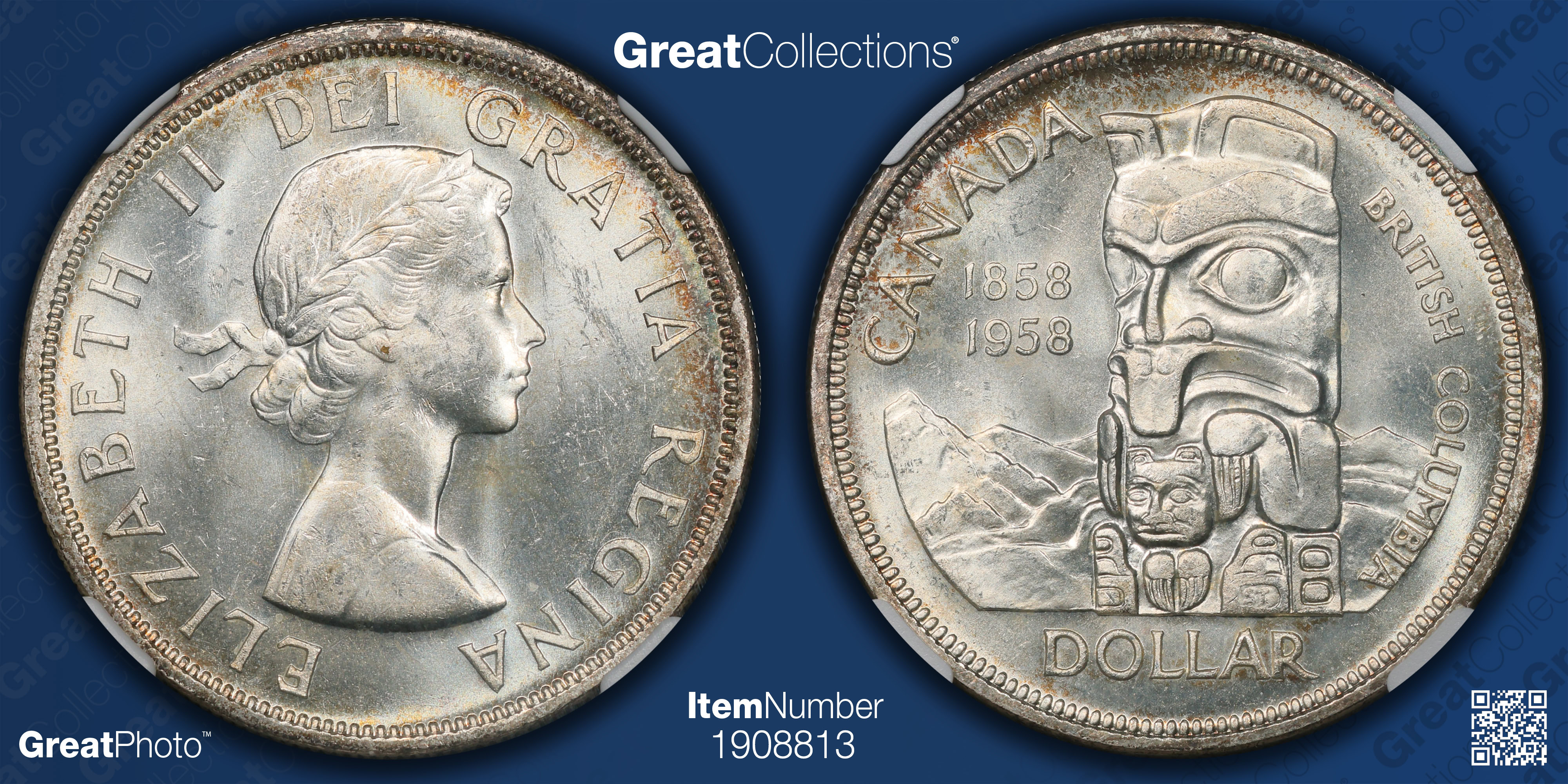 Canada 1958 Silver Dollar British Columbia KM-55 NGC MS-63+ (Item ...