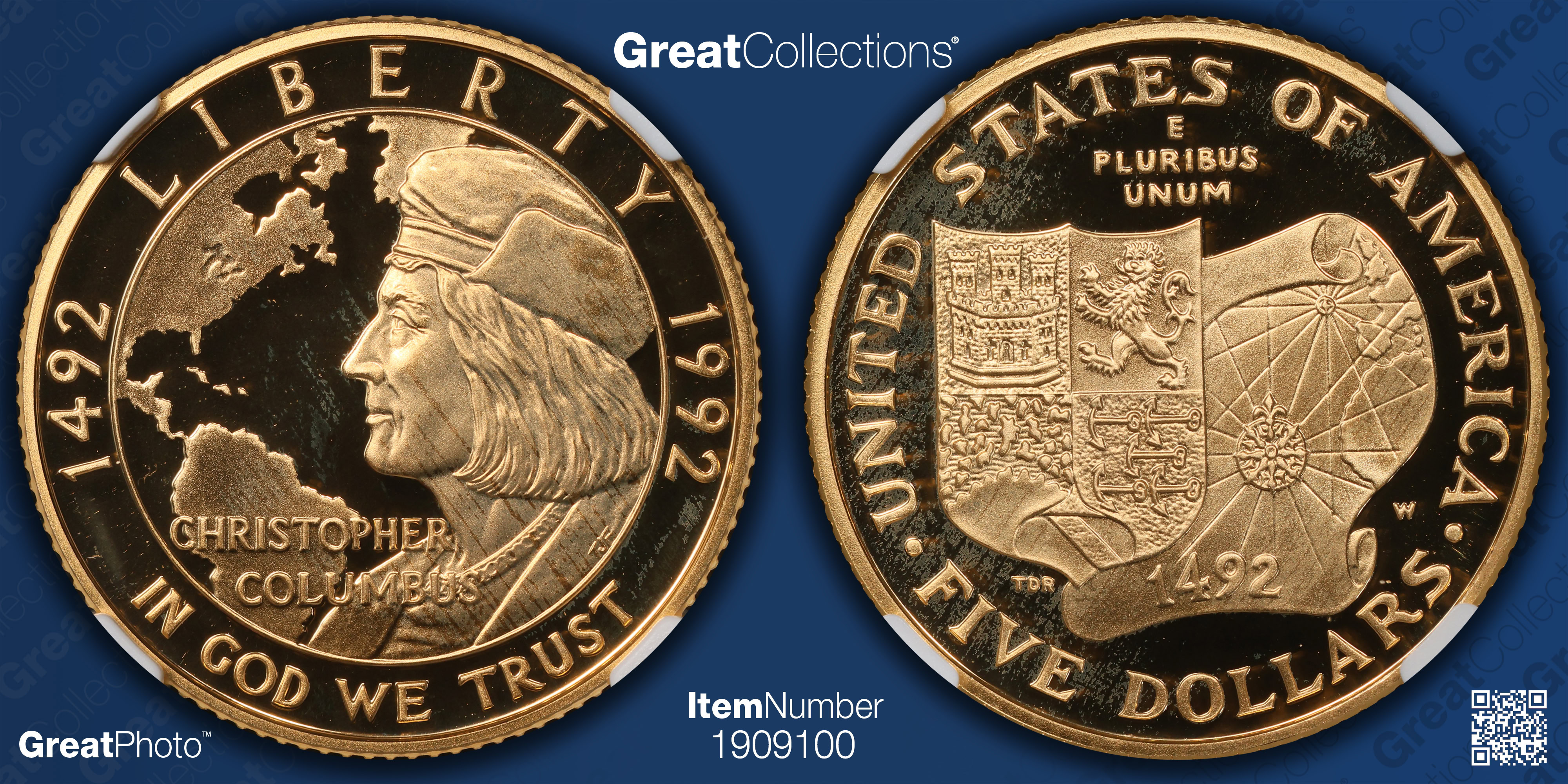 1992-W Christopher Columbus Quincentenary Gold $5 NGC Proof-69 UC (Item ...