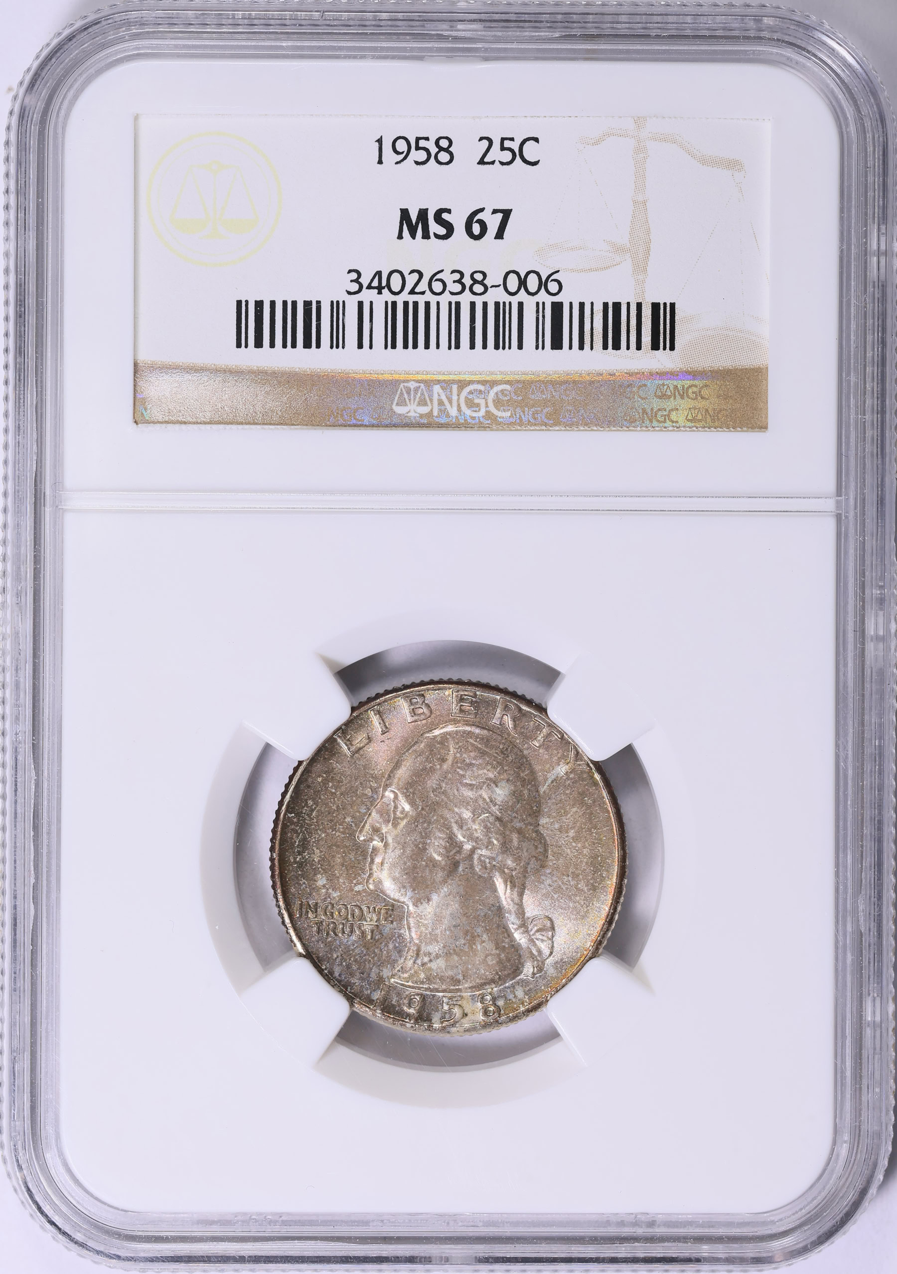 1958 Washington Quarter NGC MS-67 (Toned) (Item 1909280) | GreatCollections Coin Auctions