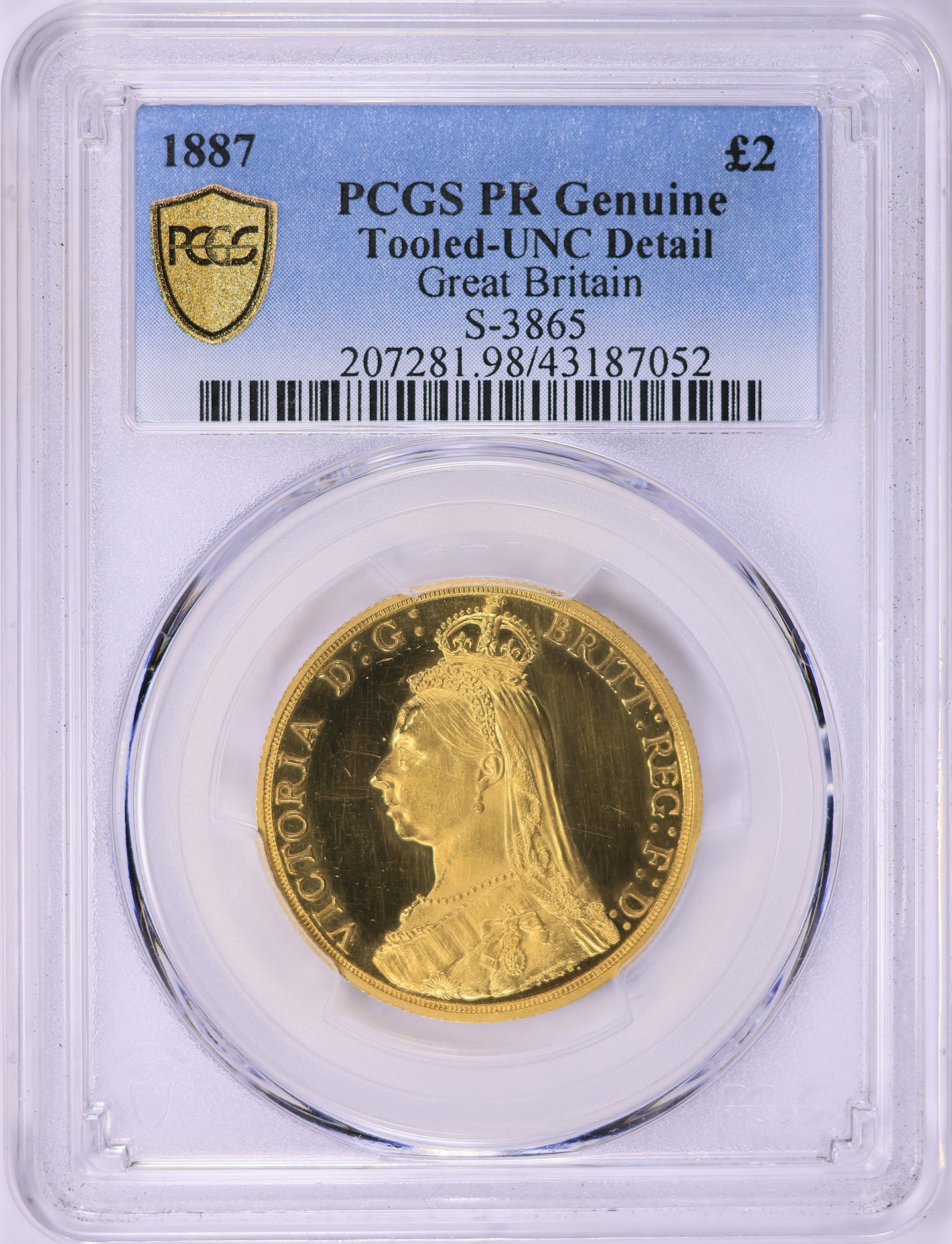 Great Britain 1887 Gold £2 KM-768 PCGS Proof Genuine Unc Details (AGW ...