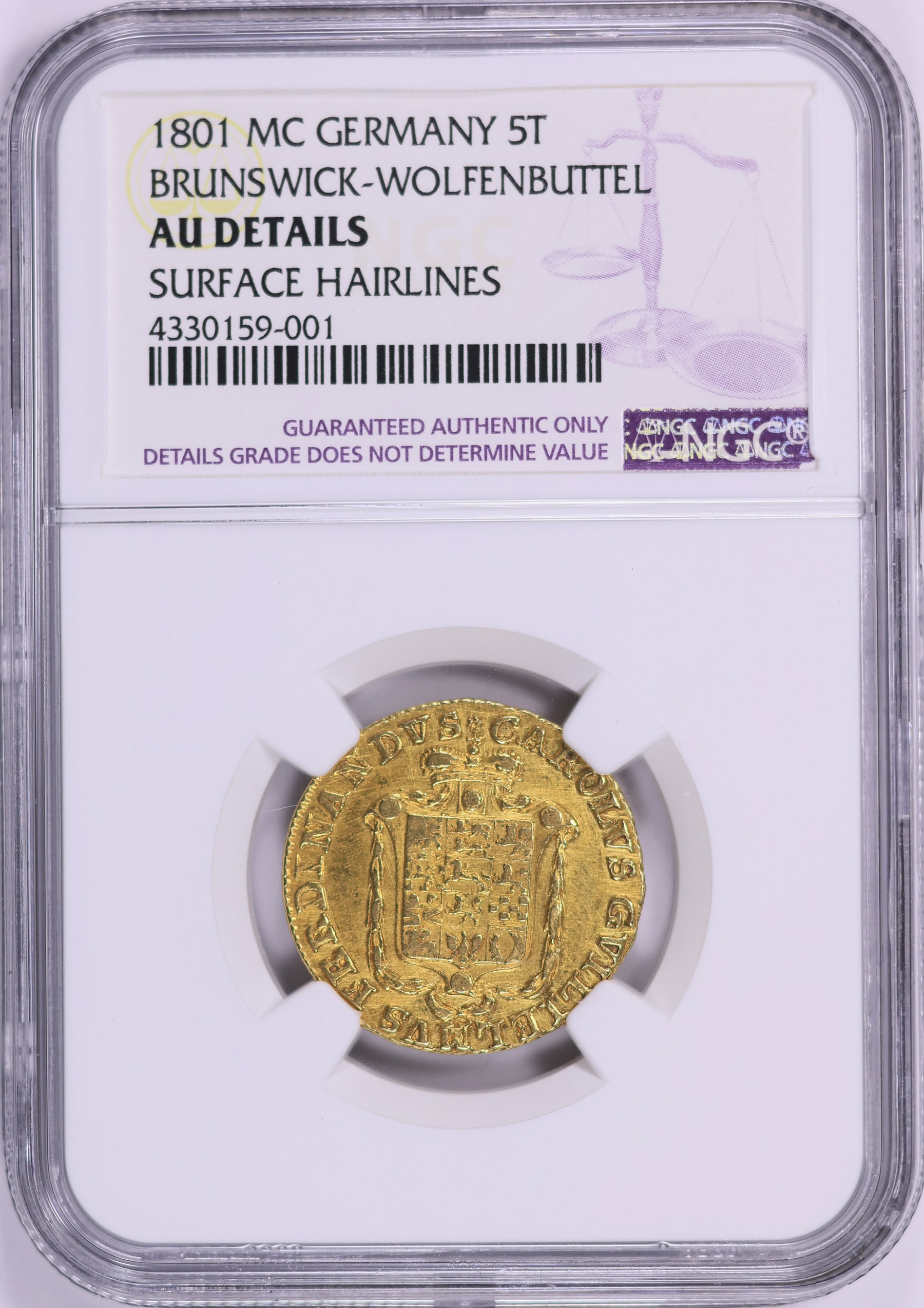 Germany - Brunswick-Wolfenbüttel 1801-MC Gold 5 Thaler KM-1025 NGC AU ...