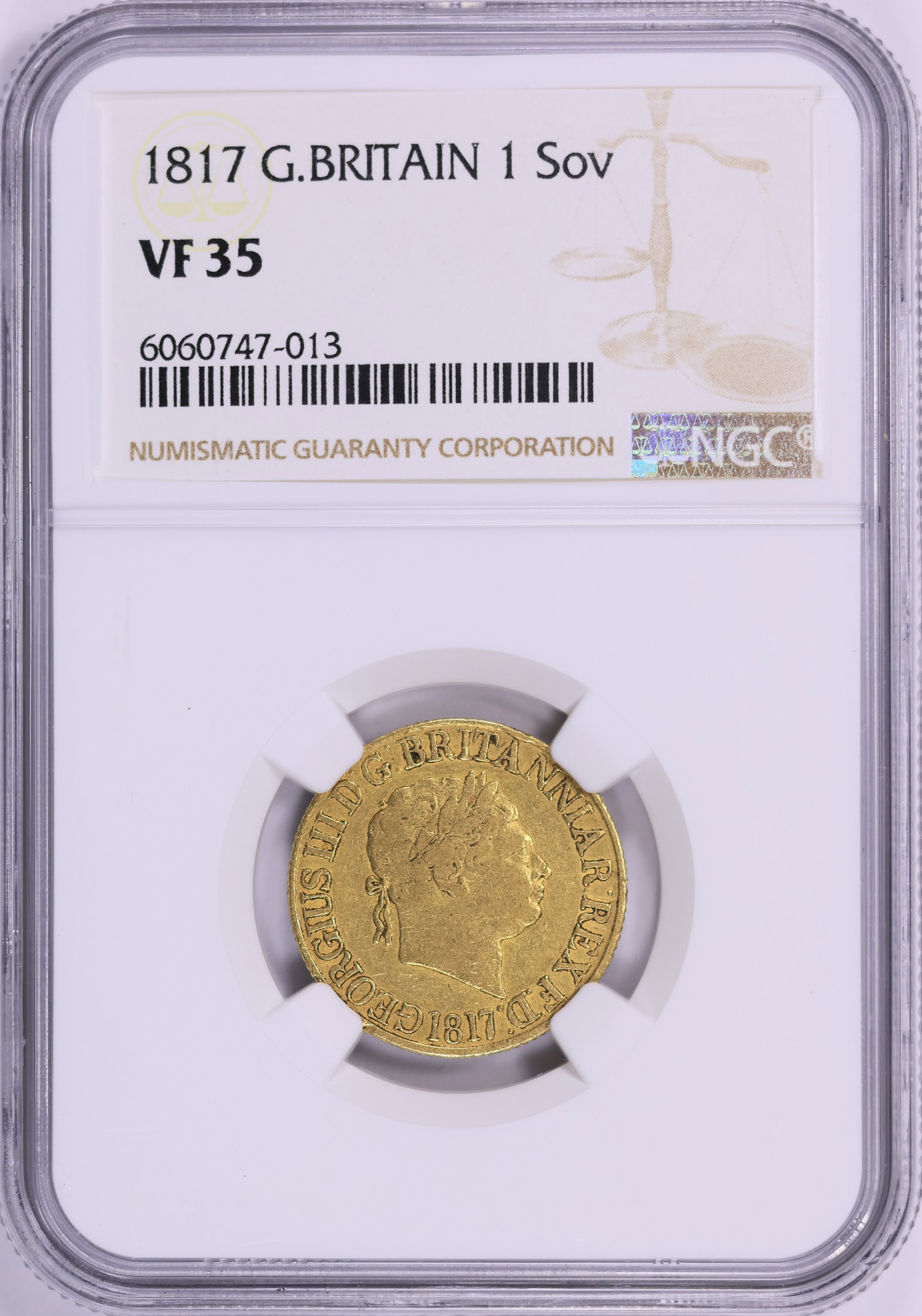 Great Britain 1817 Gold Sovereign KM-674 NGC VF-35 (AGW = 0.2355 oz ...