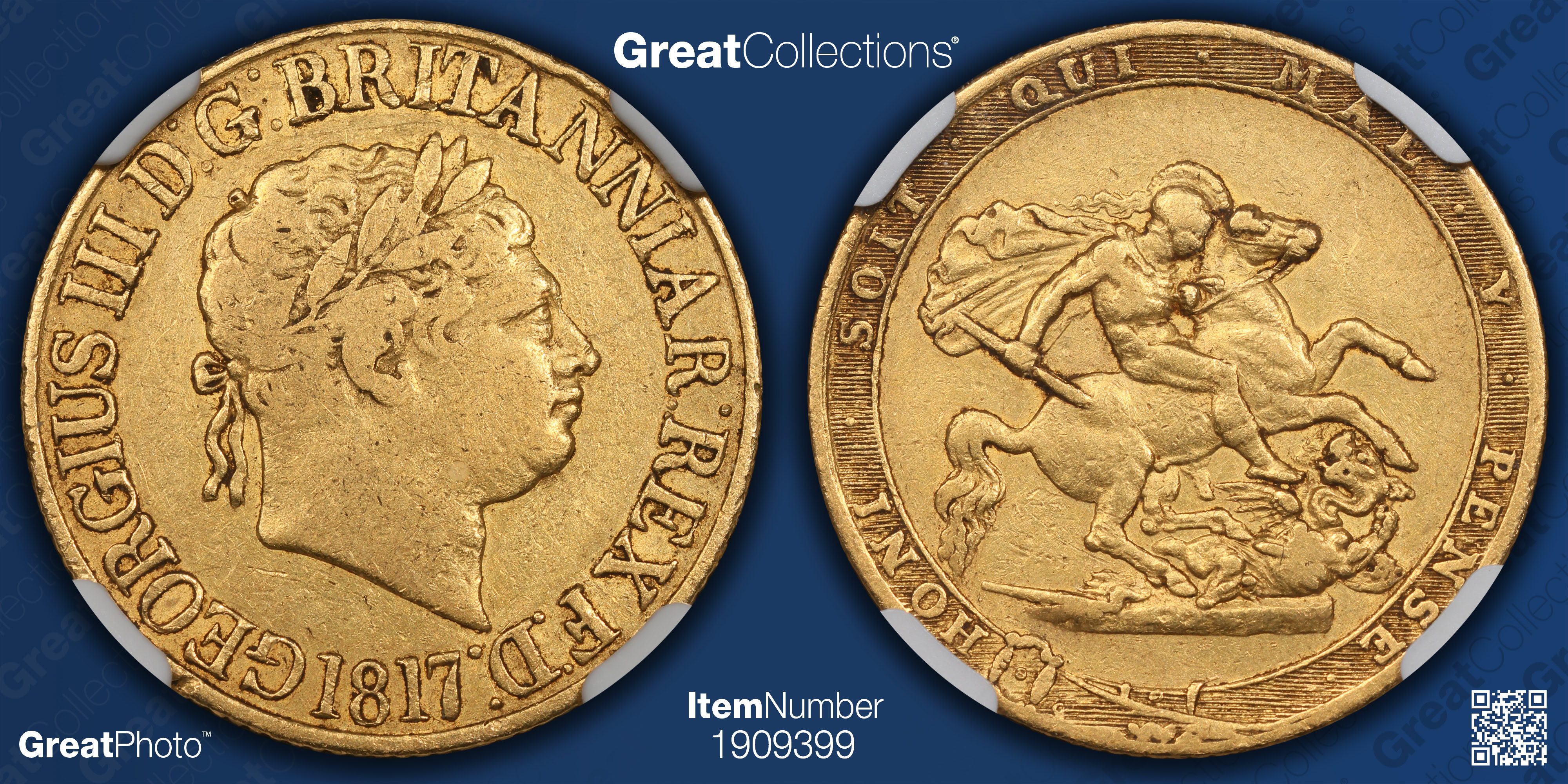 Great Britain 1817 Gold Sovereign KM-674 NGC VF-35 (AGW = 0.2355 oz ...