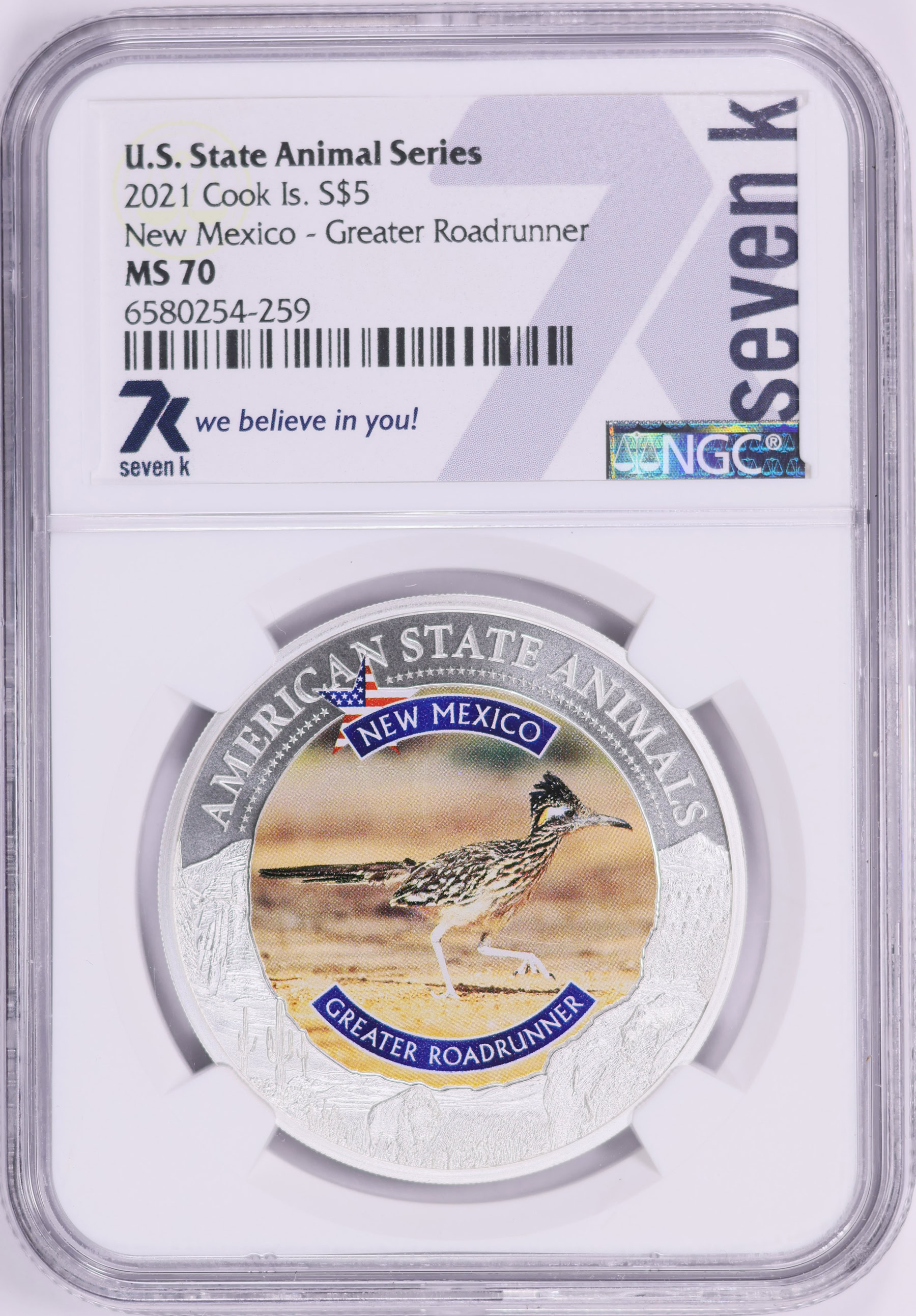 Cook Islands 2021 Colorized Silver $5 U.S. State Animal Series New ...