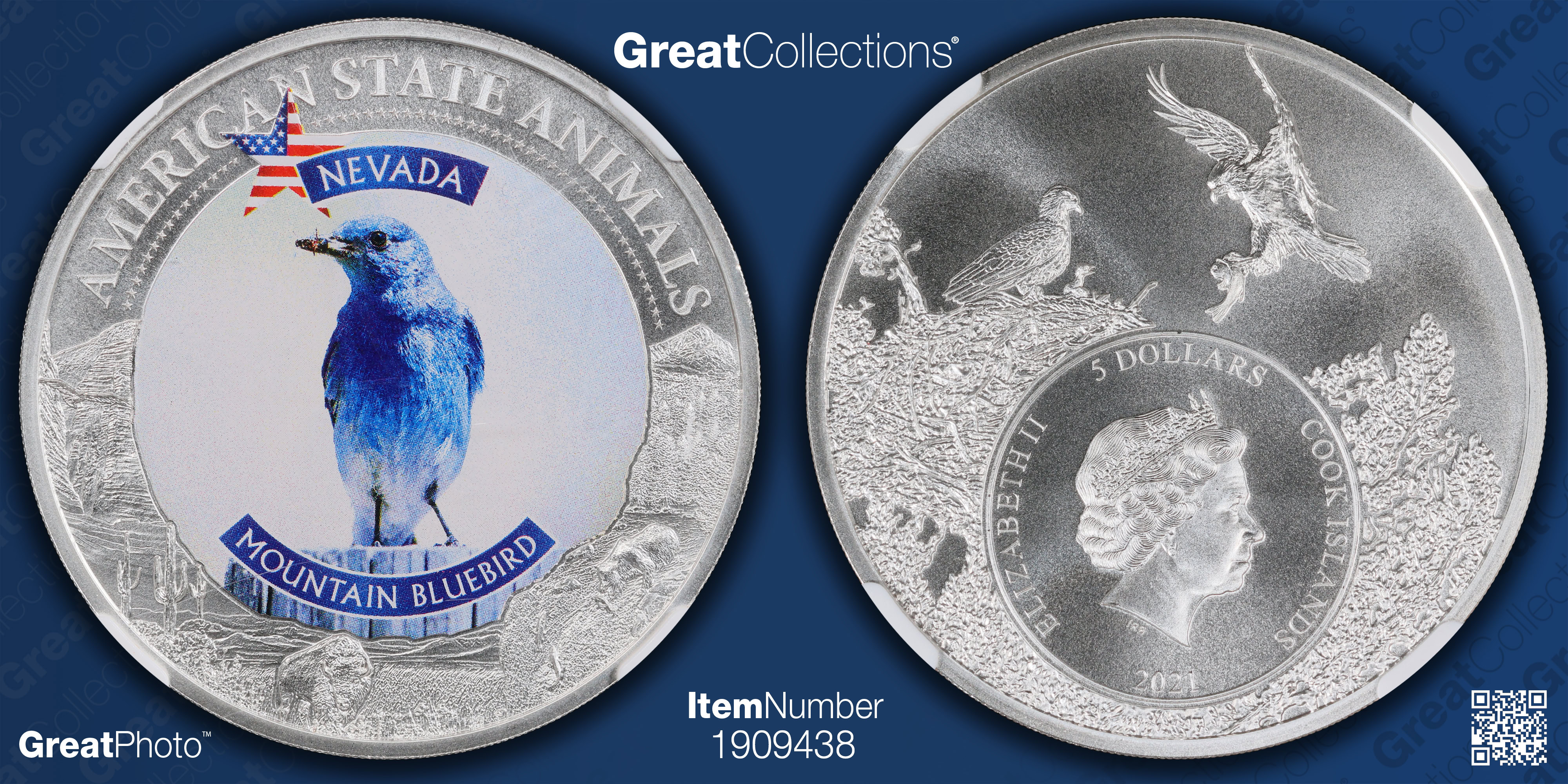 Cook Islands 2021 Colorized Silver $5 U.S. State Animal Series Nevada ...