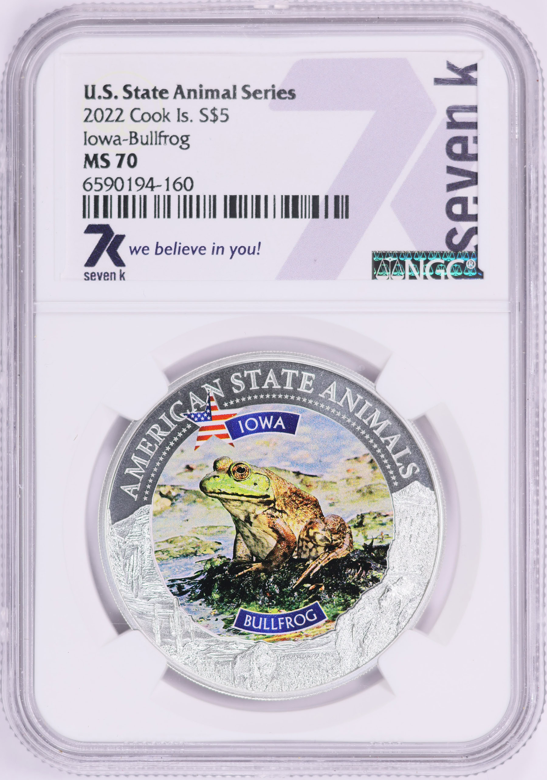 Cook Islands 2022 Colorized Silver $5 U.S. State Animal Series Iowa ...