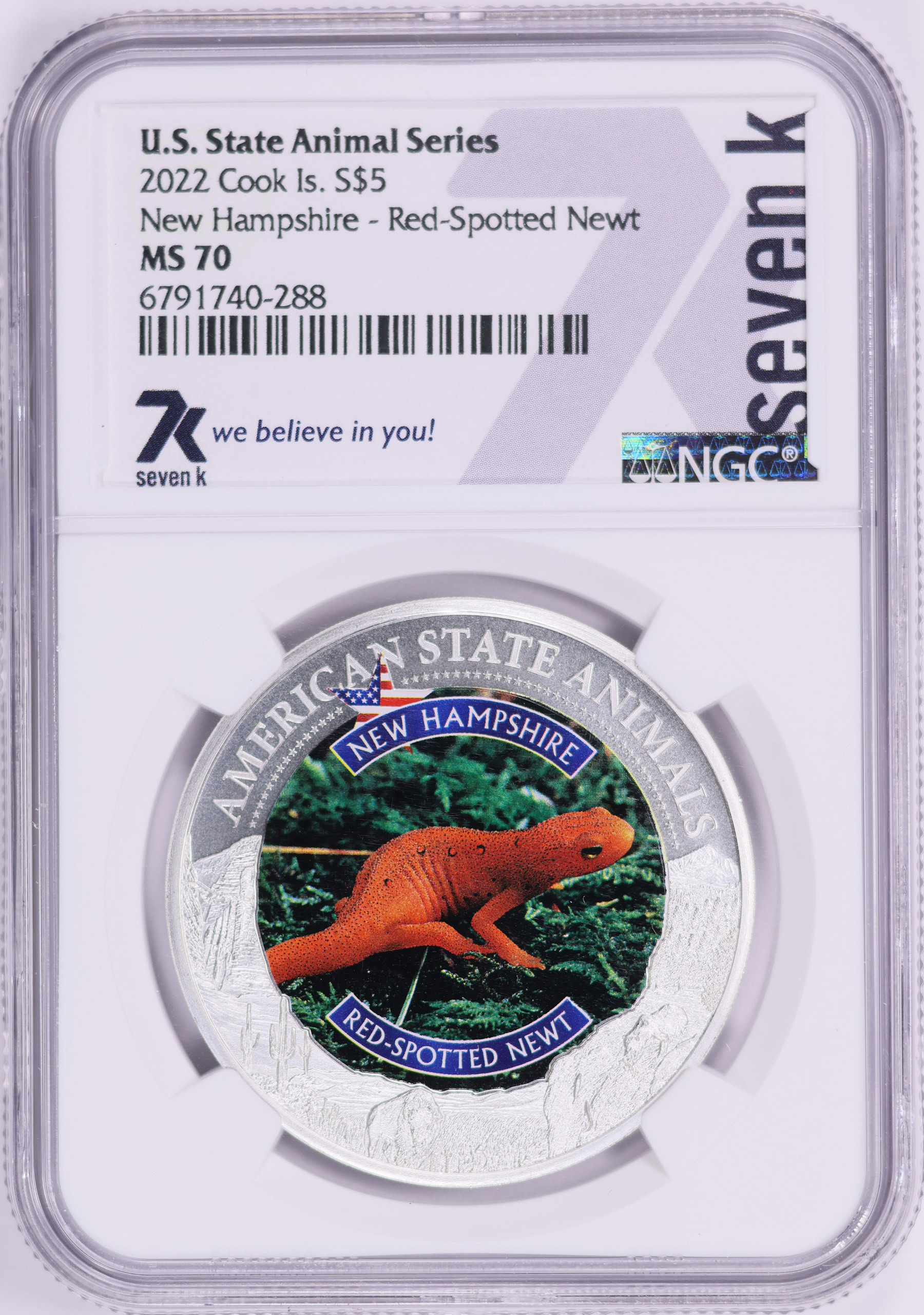 Cook Islands 2022 Colorized Silver $5 U.S. State Animal Series New ...