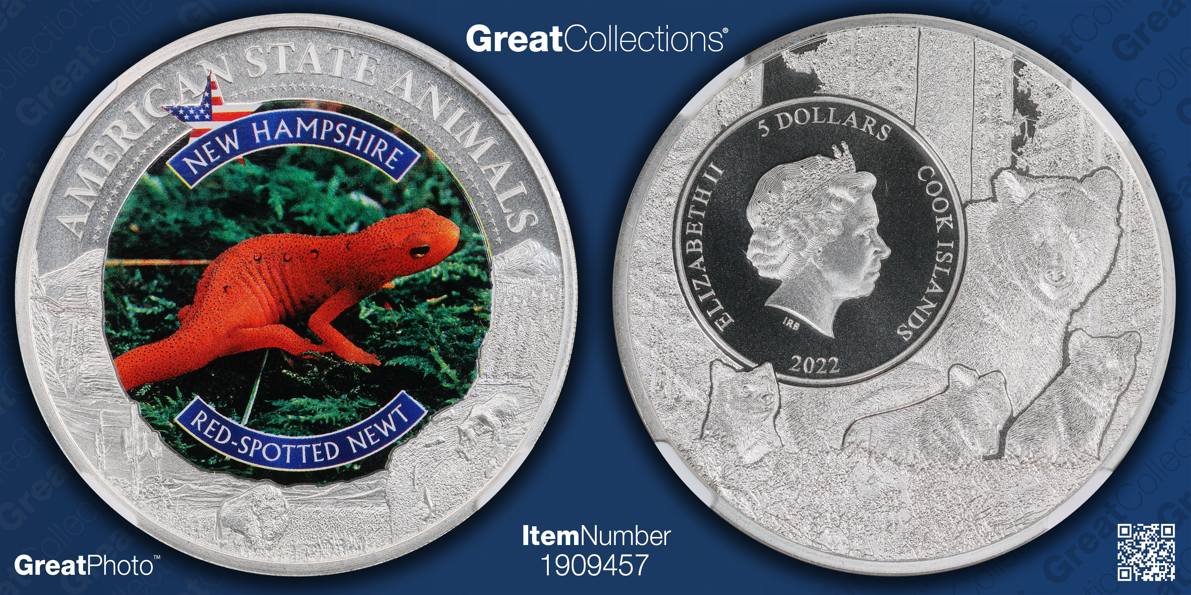 Cook Islands 2022 Colorized Silver $5 U.S. State Animal Series New ...