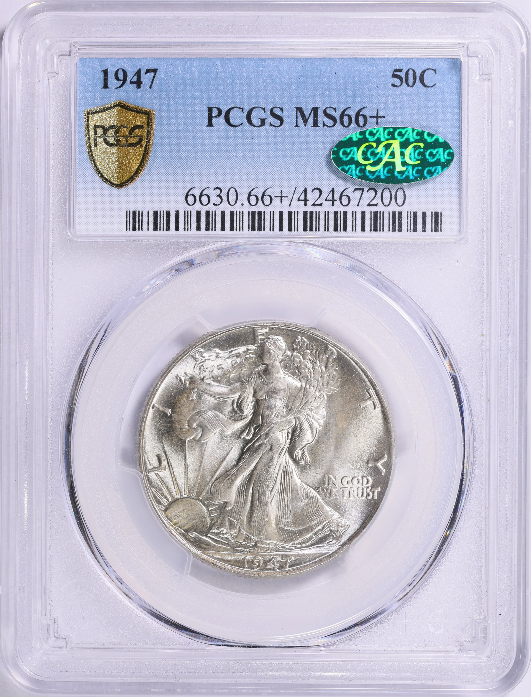 1947 Walking Liberty Half Dollar PCGS MS-66+ (CAC Green) (Item 1909462) | GreatCollections Coin ...
