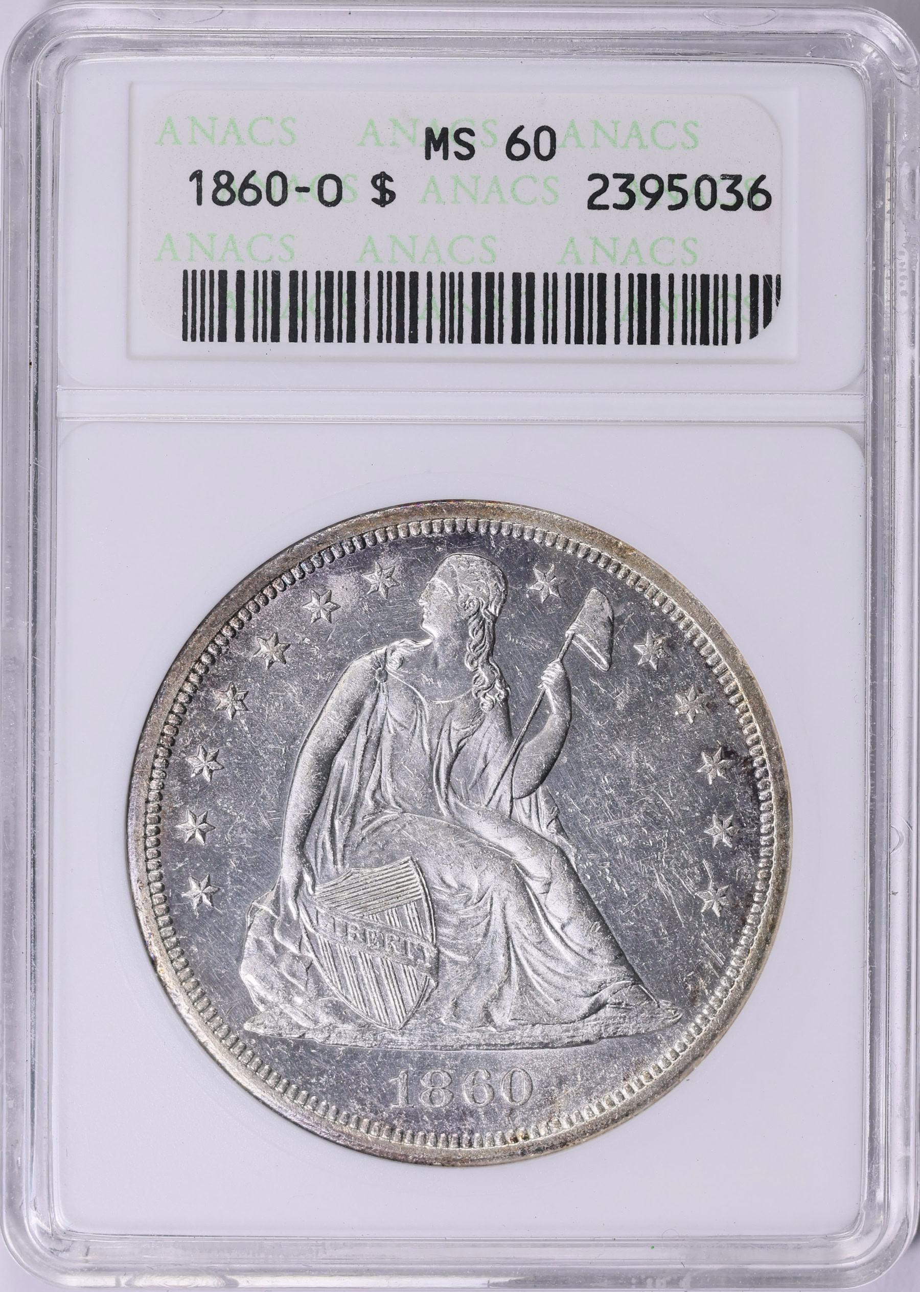 1860-O Seated Liberty Silver Dollar ANACS MS-60 OH (Toned) (Item 1909536) | GreatCollections ...