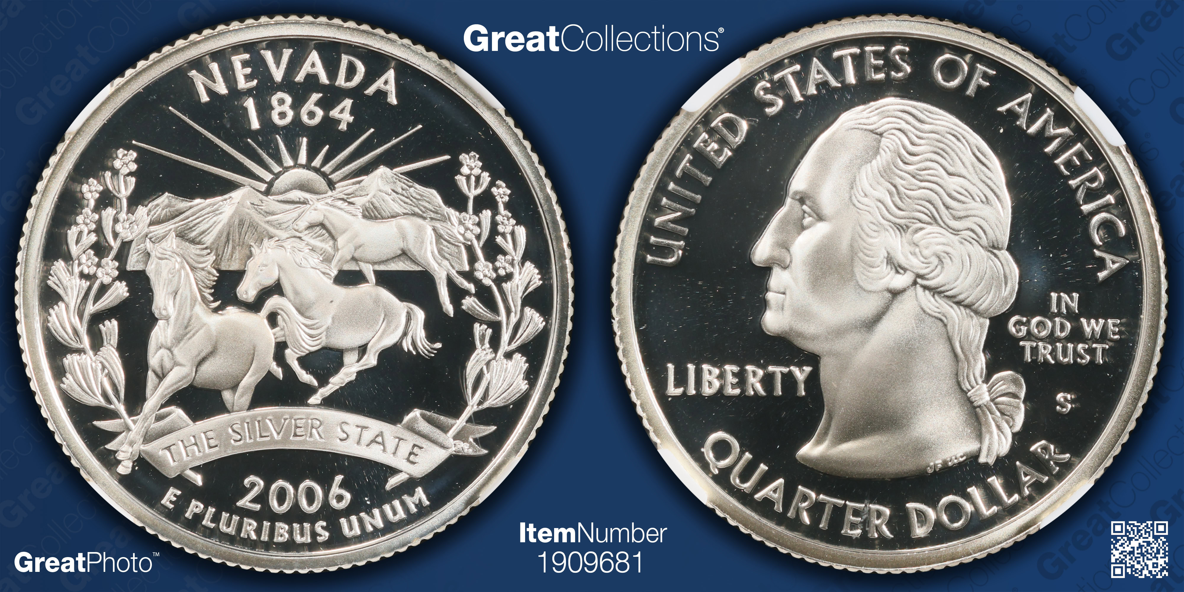 2006-S State Quarter Nevada Silver NGC Proof-70 UC (Washington Label ...