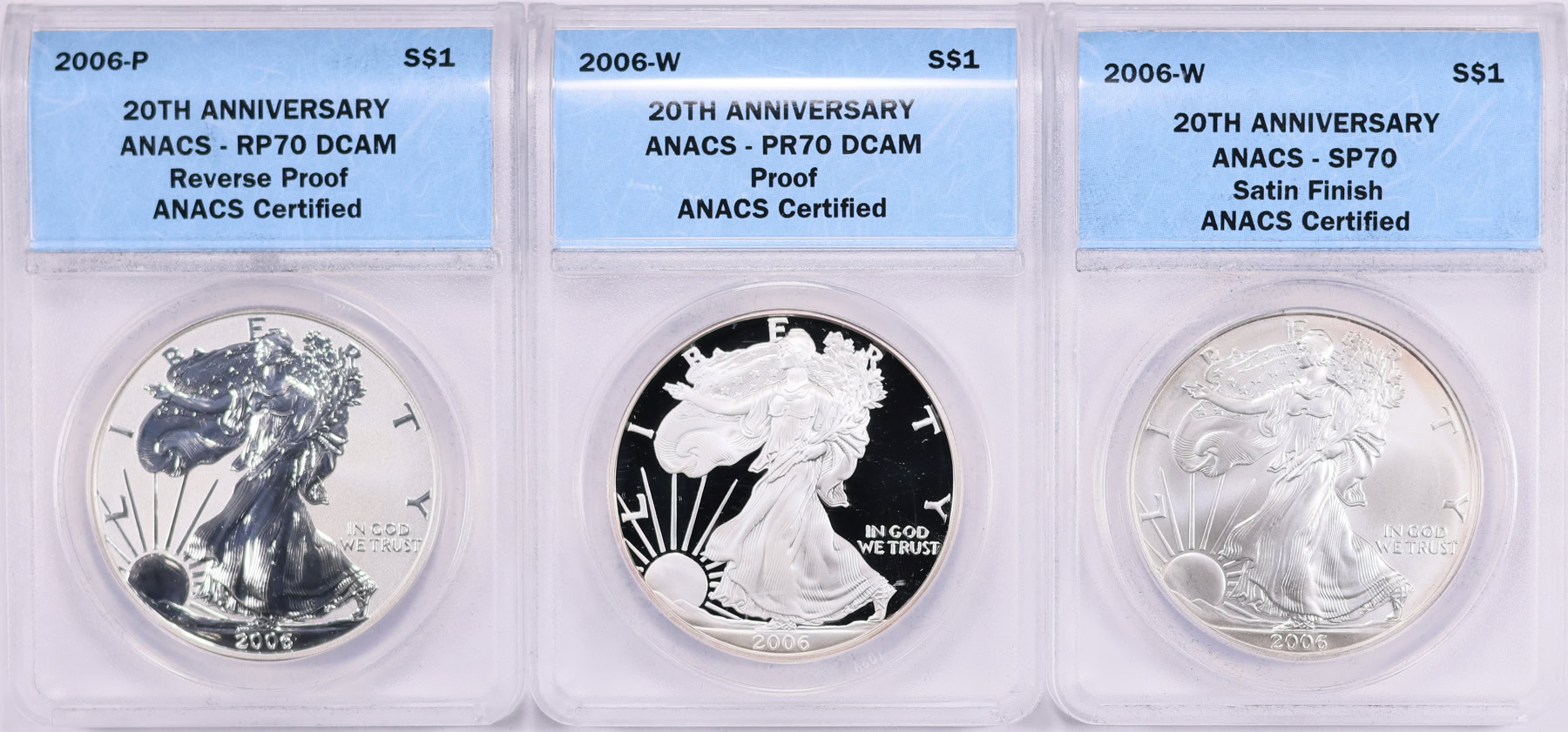 2006 20th Anniversary Set Silver Eagles Including Reverse Proof ANACS ...