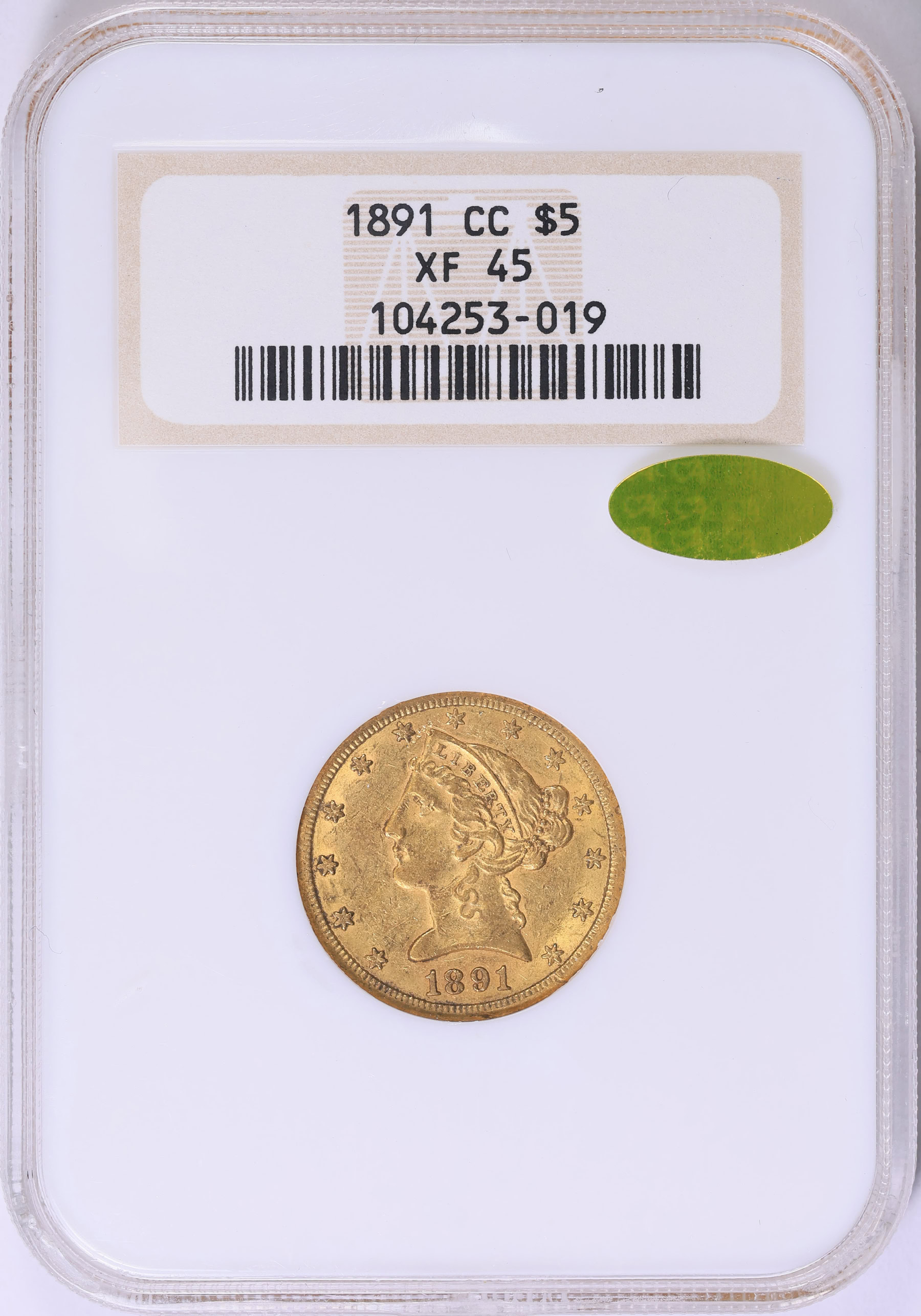 1891-CC Liberty Gold Half Eagle NGC XF-45 (CAC Gold) OH (Item 1910237) | GreatCollections Coin ...