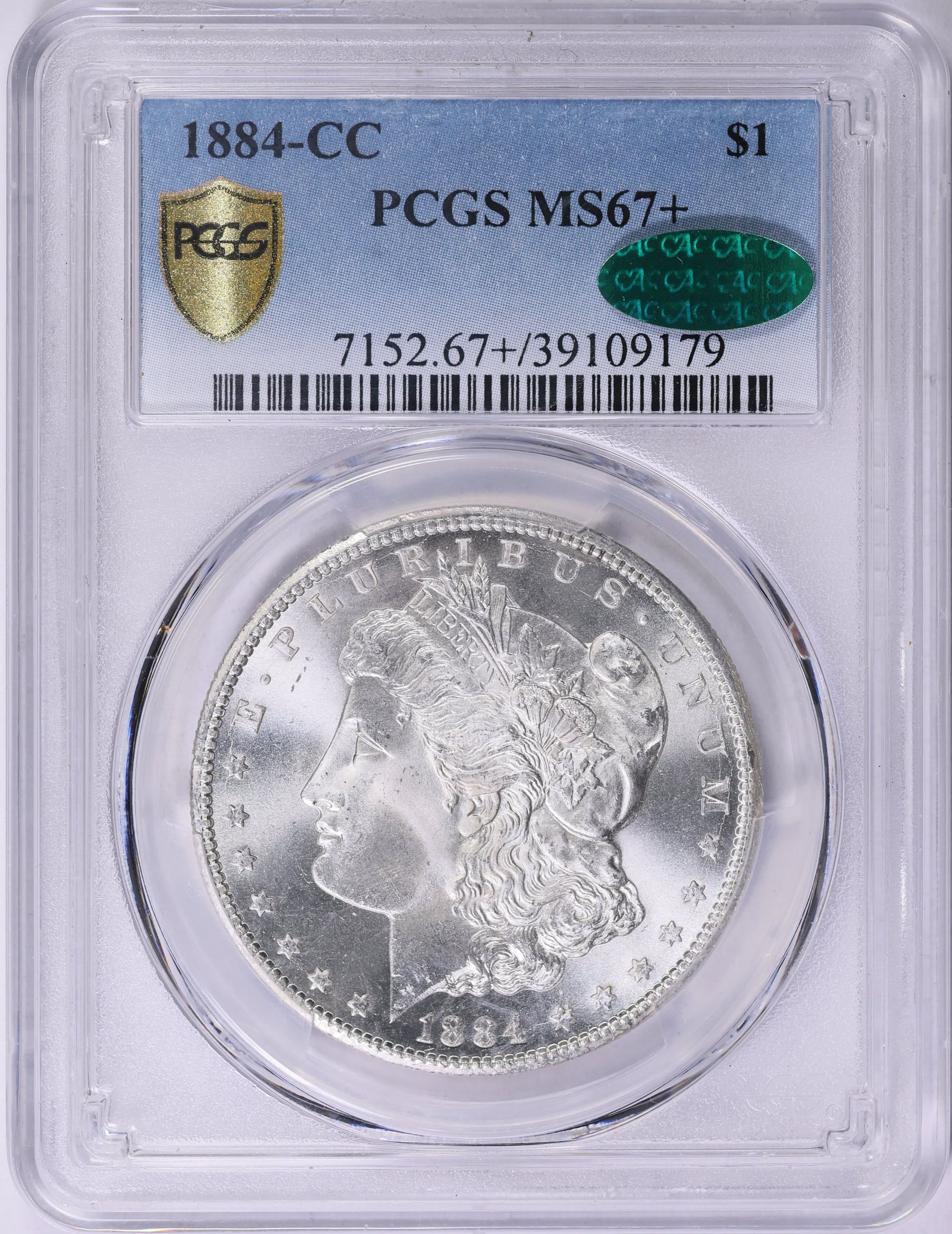 1884-CC Morgan Silver Dollar PCGS MS-67+ (CAC Green) (Item 1910241) | GreatCollections Coin Auctions