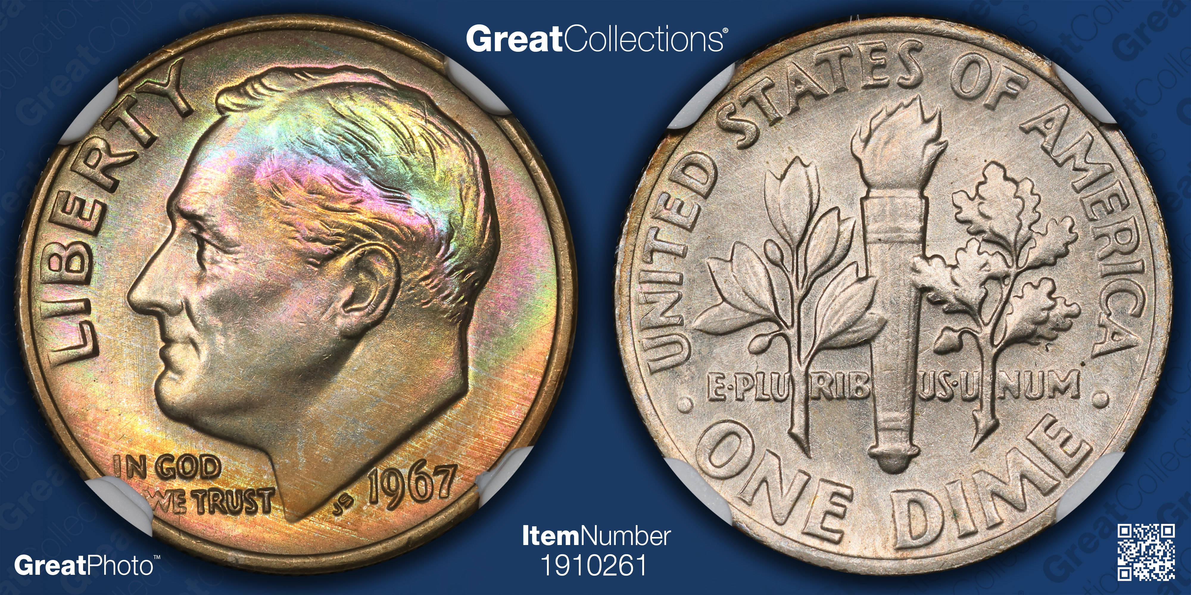 1967 Roosevelt Dime NGC MS-67+ (Toned) (Item 1910261 ...