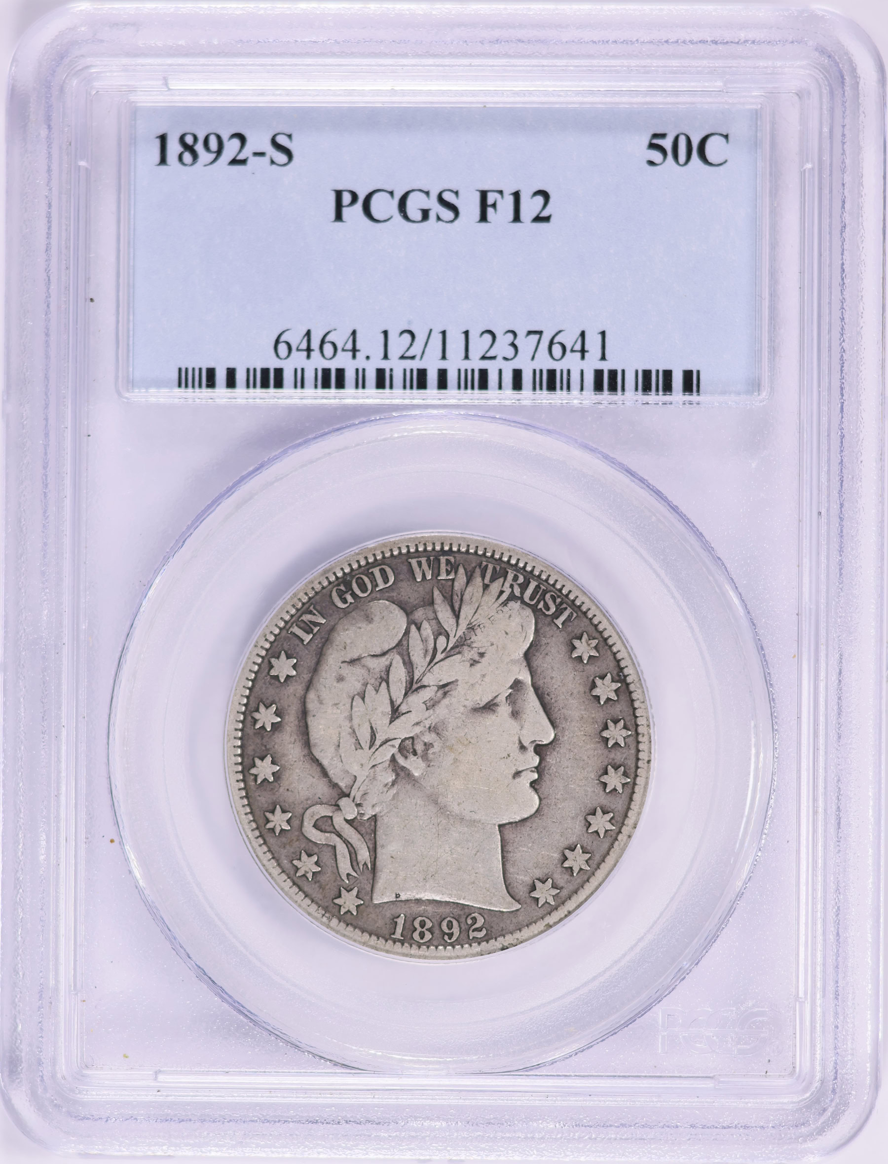 1892-S Barber Half Dollar PCGS F-12 (Item 1910405) | GreatCollections Coin Auctions
