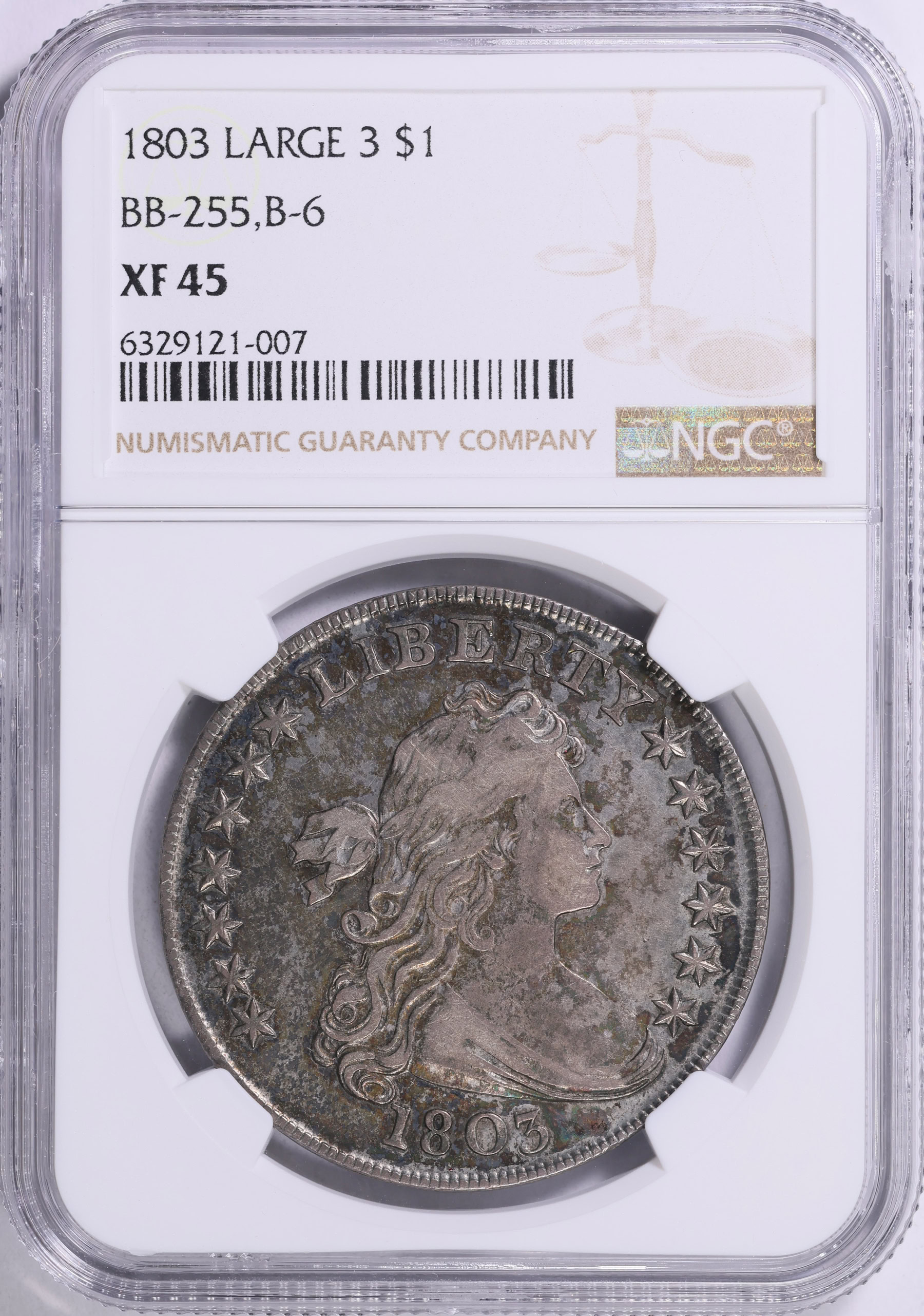 1803 Draped Bust Silver Dollar B-6 BB-255 Large 3 NGC XF-45 (Toned) (Item 1910527 ...
