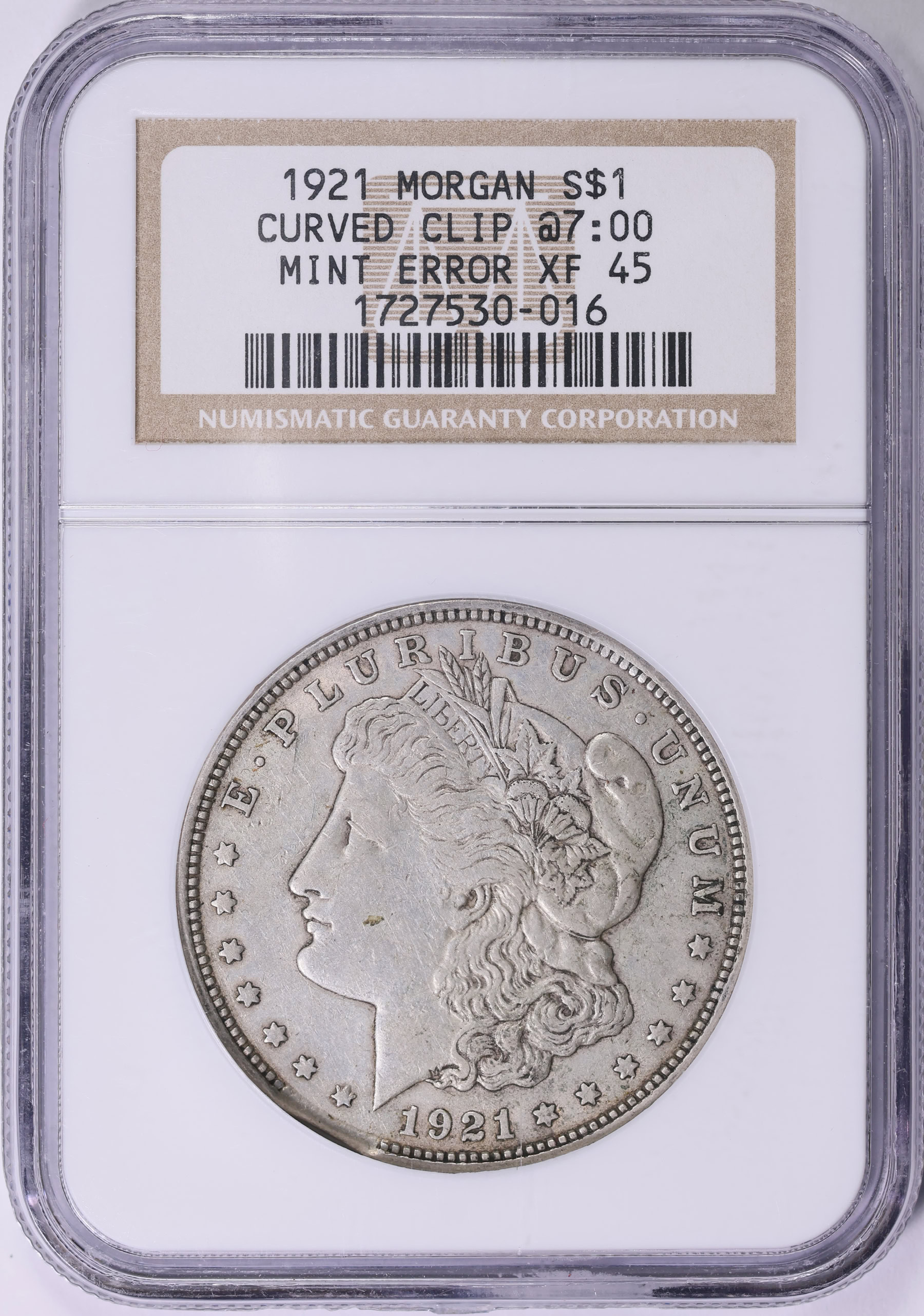 Mint Error 1921 Morgan Silver Dollar Curved Clip at 7:00 NGC XF-45 ...