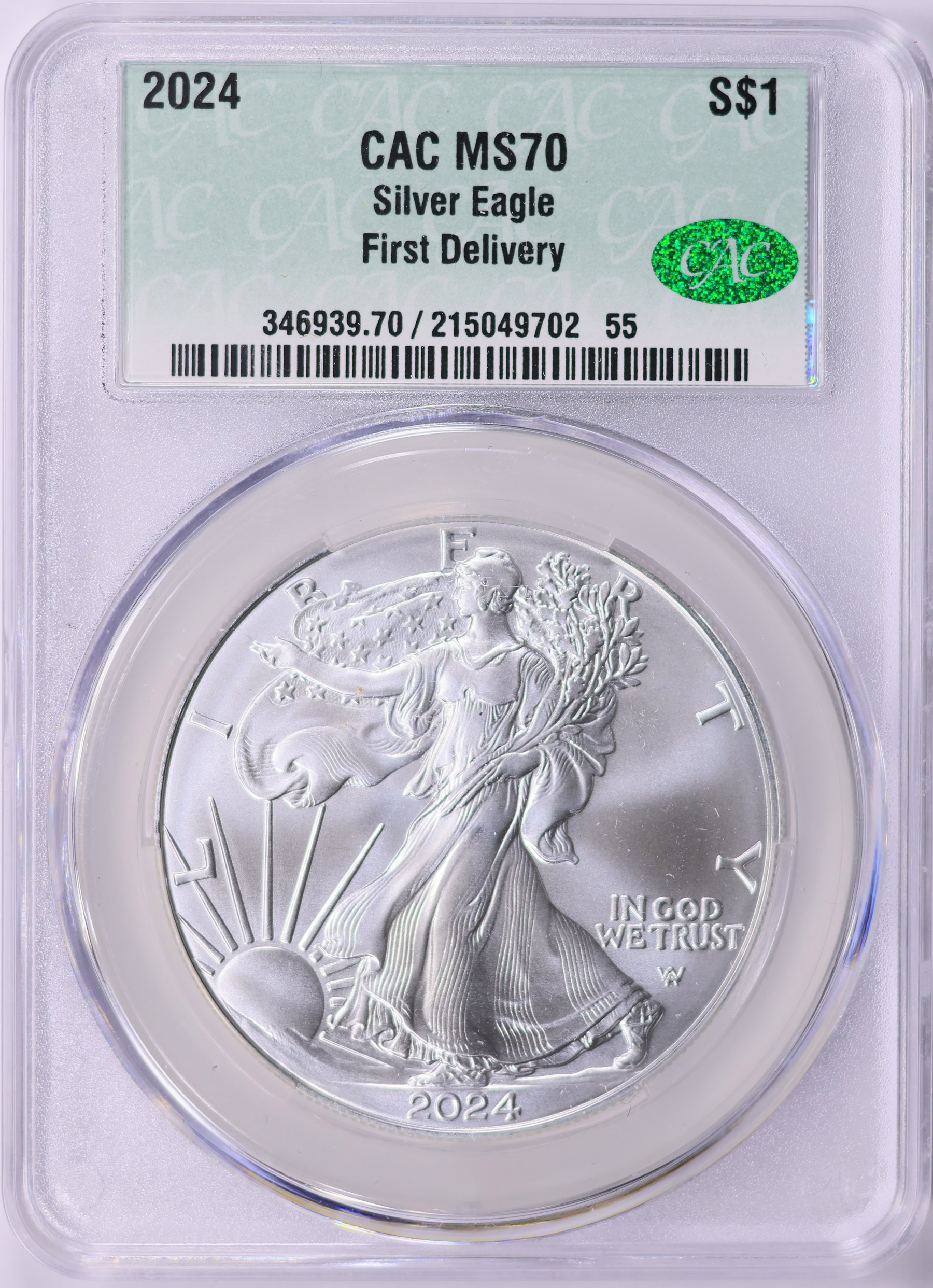 2024 $1 Silver Eagle First Delivery CACG MS-70 | CACG Cert #215049702 ...
