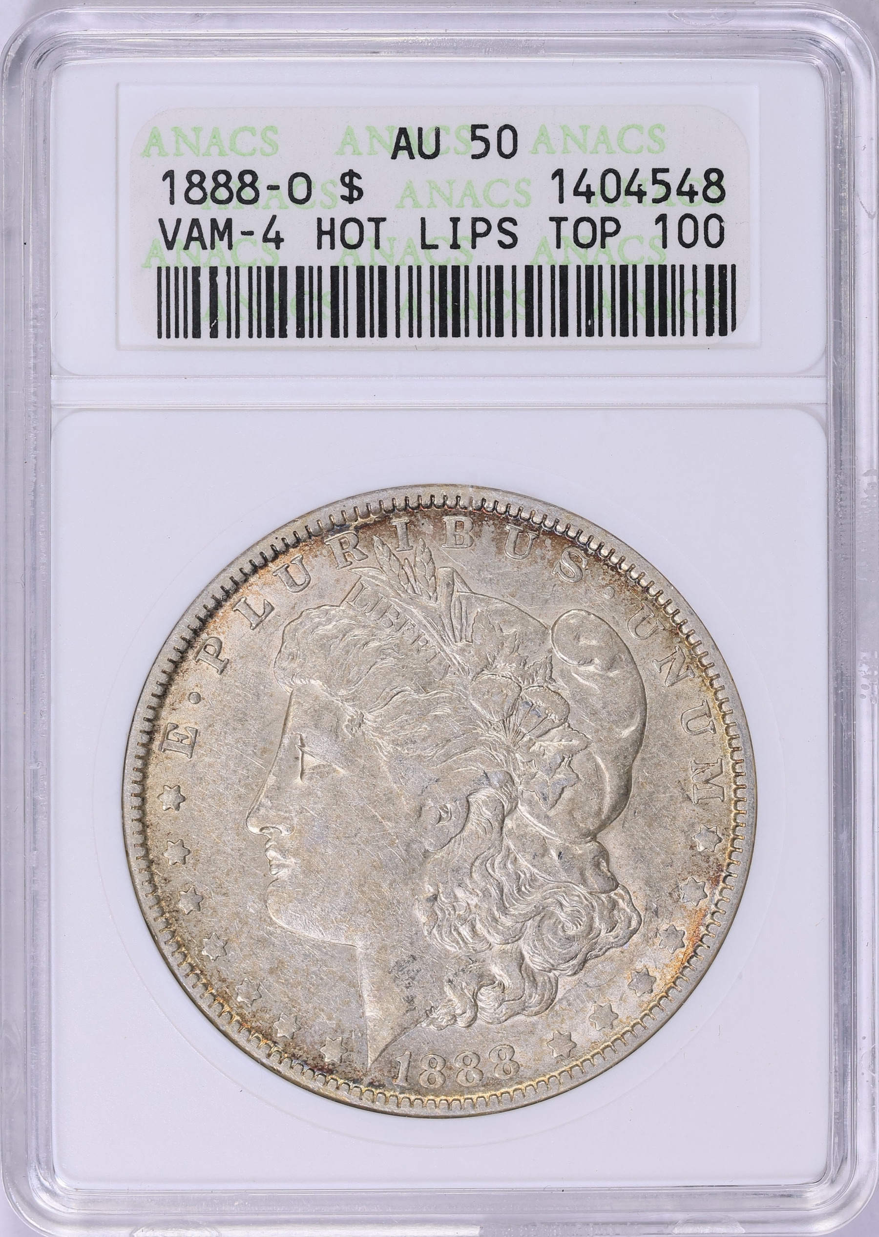 1888-O Morgan Silver Dollar Hot Lips VAM-4 Top 100 ANACS AU-50 OH ...