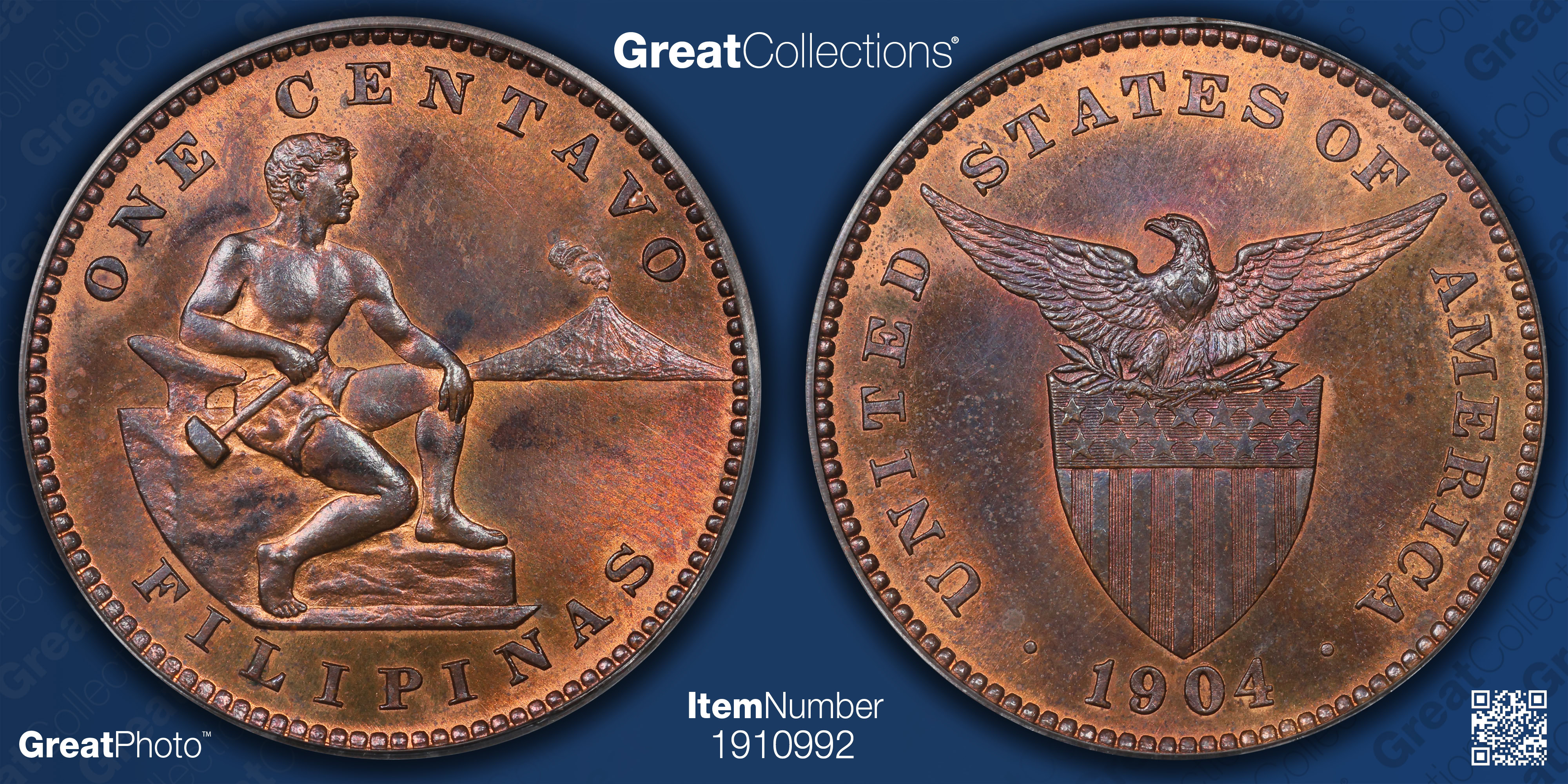 1904 U.S. Philippines One Centavo PCGS Proof-64 RB (Item 1910992 ...