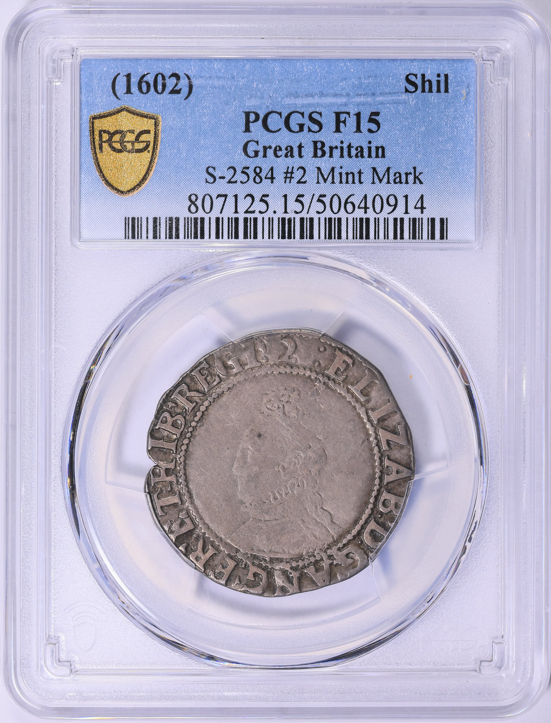 Great Britain 1602 Silver Shilling of Elizabeth I 2 Mint Mark KM-5 PCGS ...