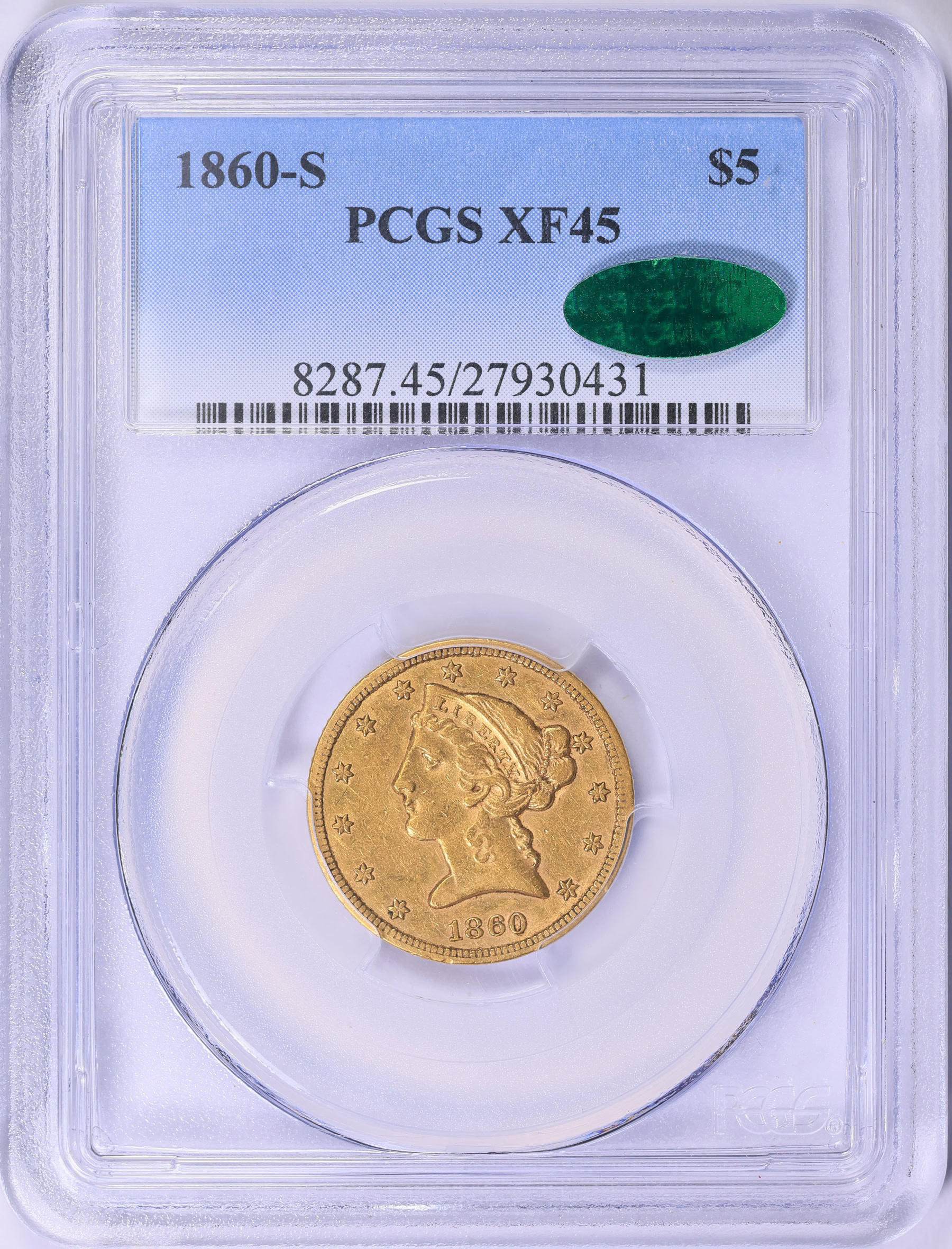 1860-S Liberty Gold Half Eagle PCGS XF-45 (CAC Green) (Item 1911036 ...