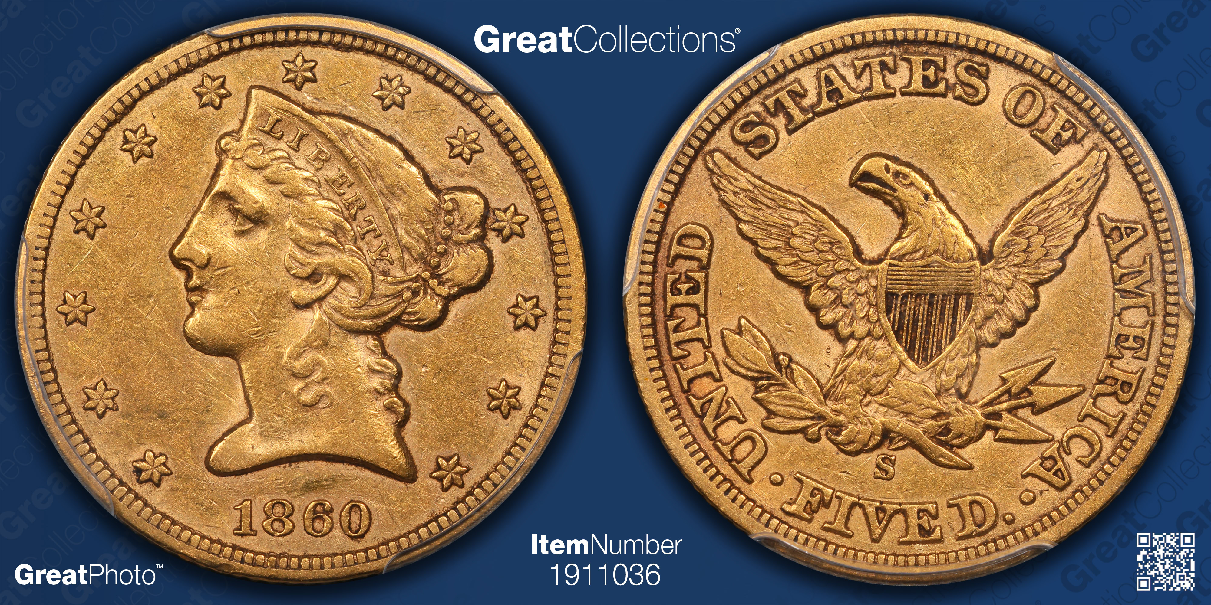 1860-S Liberty Gold Half Eagle PCGS XF-45 (CAC Green) (Item 1911036 ...