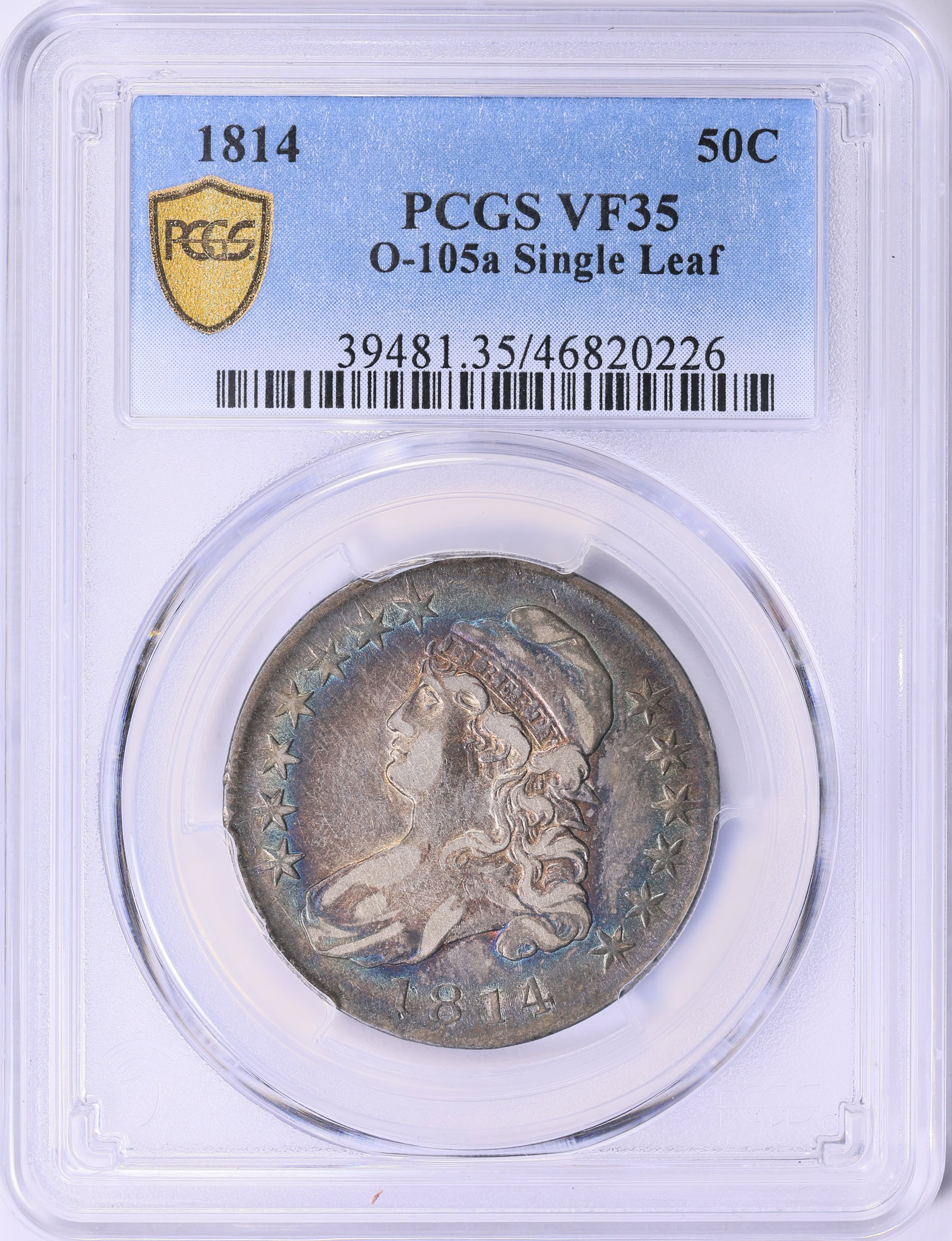 1814 Capped Bust Half Dollar Single Leaf Overton 105a PCGS VF-35 (Toned ...
