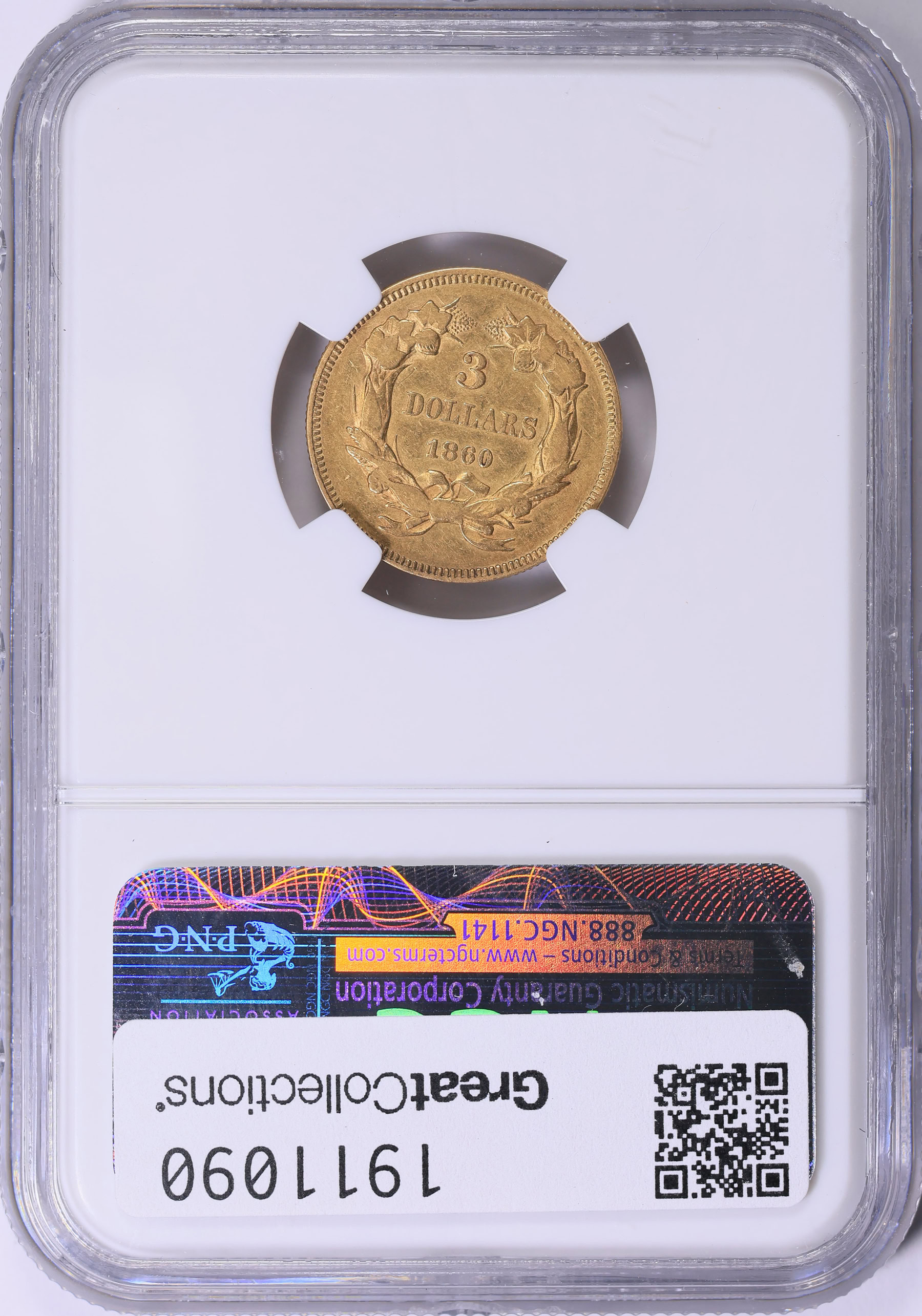 1860 Three-Dollar Gold Piece NGC XF-40 (CAC Green) (Item 1911090 ...