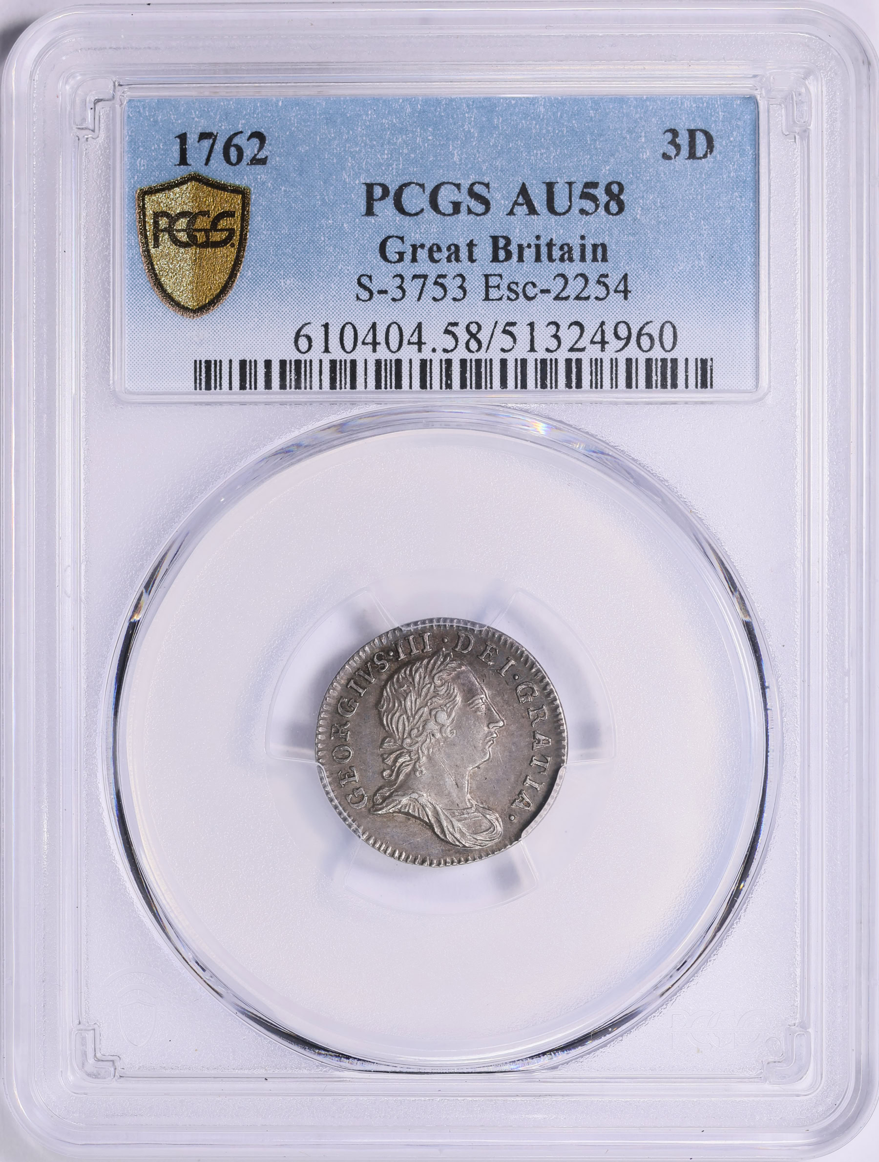 Great Britain 1762 Silver 3 Pence KM-591 PCGS AU-58 (Item 1911179 ...