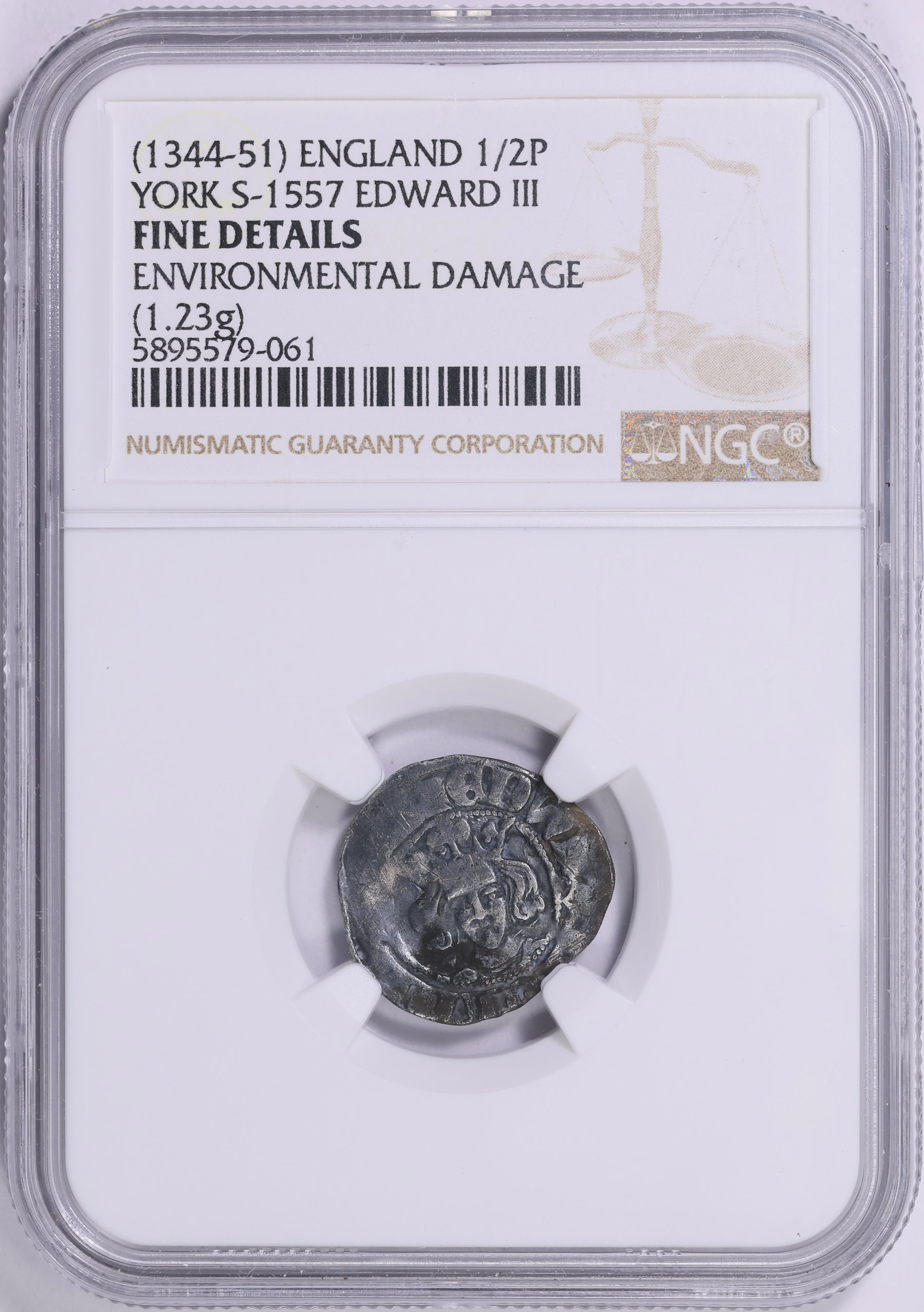 Great Britain ND (1344-51) Silver 1/2 Penny of Edward III York Mint S ...
