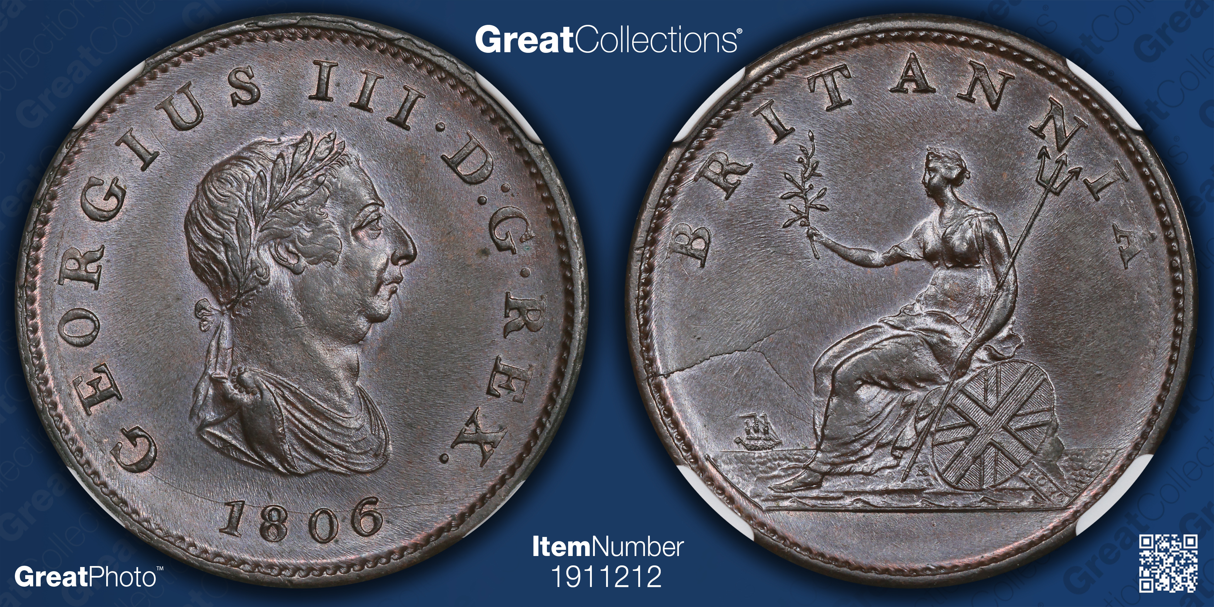 Great Britain 1806-SOHO 1/2 Penny 3 Berries Reverse KM-662 NGC MS-63 BN | NGC Cert #6607439-003 ...