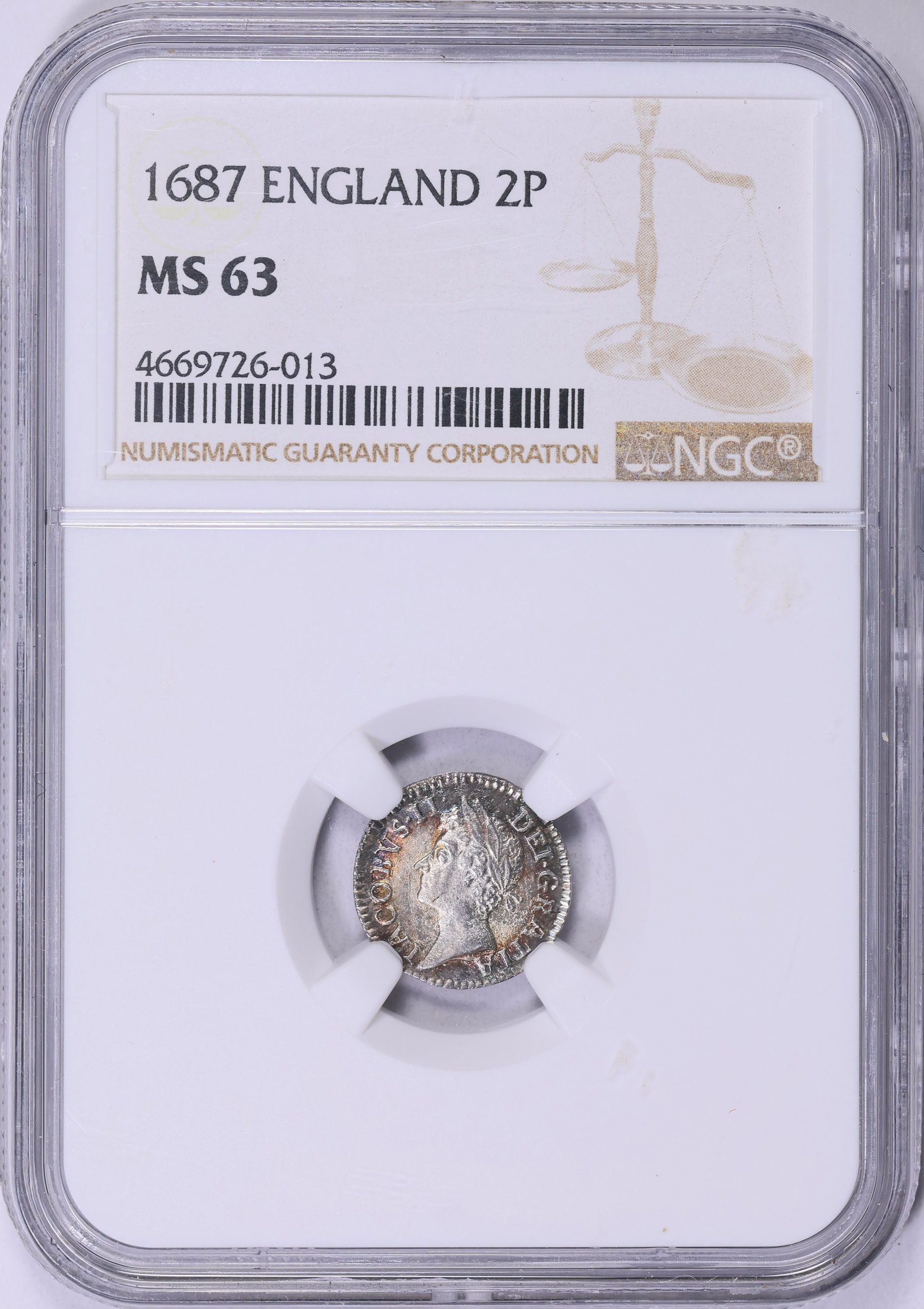 Great Britain 1687 Silver 2 Pence (1/2 Groat) KM-454 NGC MS-63 (Item ...