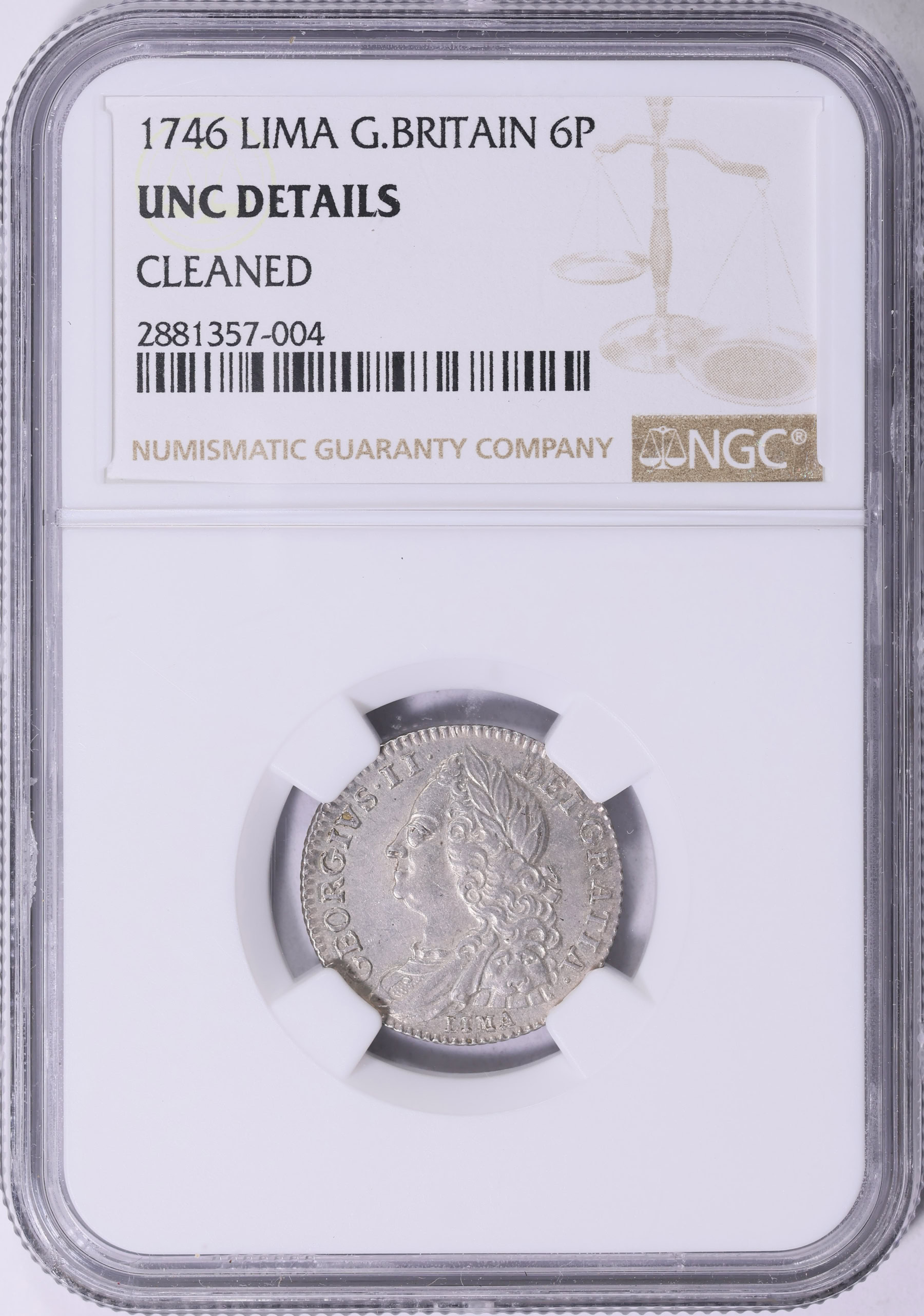 Great Britain 1746-LIMA Silver 6 Pence KM-582.3 NGC Unc Details (Item ...