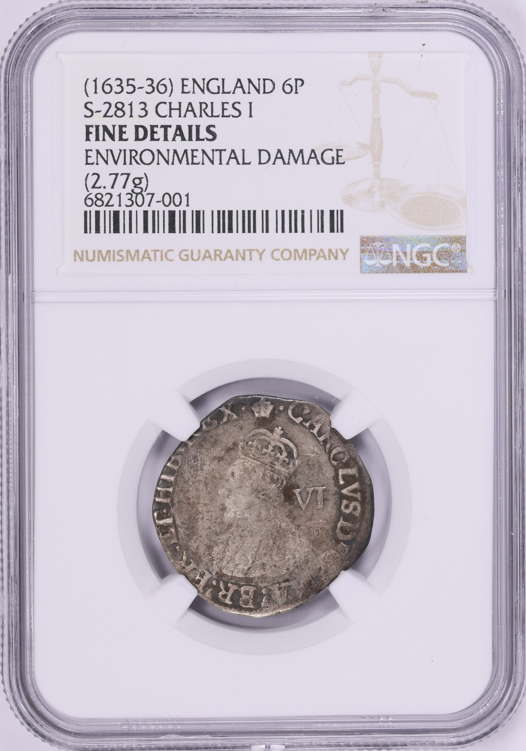 Great Britain ND (1635-36) Silver 6 Pence Fourth Bust, Crown Mintmark ...