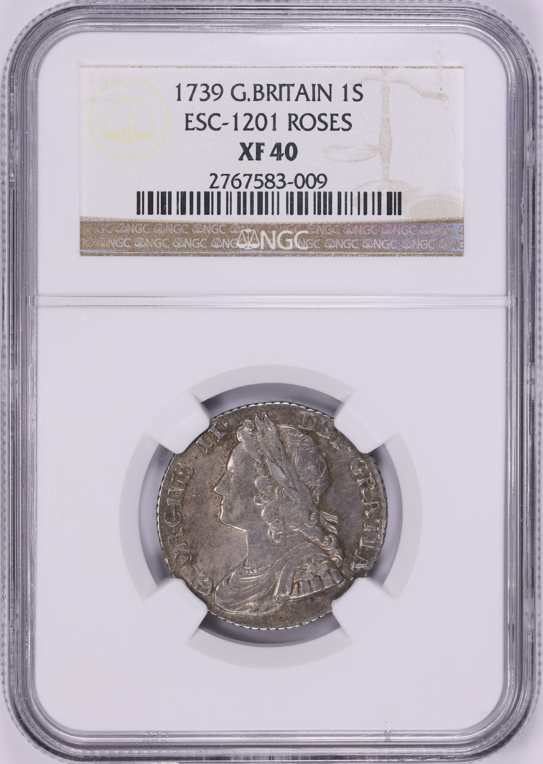 Great Britain 1739 Silver Shilling Large Garter Star KM-561.4 NGC XF-40 ...