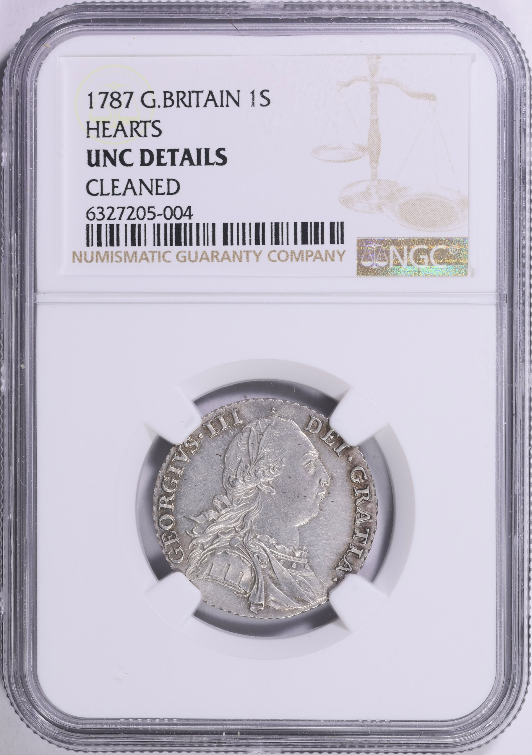 Great Britain 1787 Silver Shilling With Hearts KM-607.2 NGC Unc Details ...
