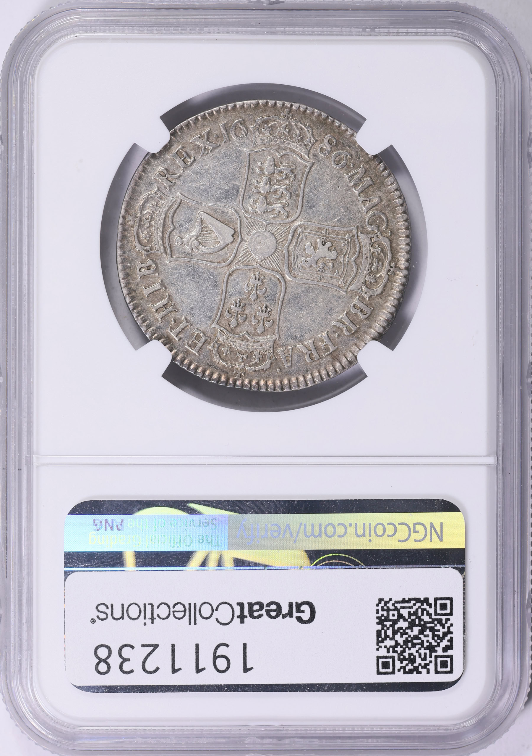 Great Britain 1686 Silver 1/2 Crown SECVNDO Edge KM-452 NGC XF Details ...