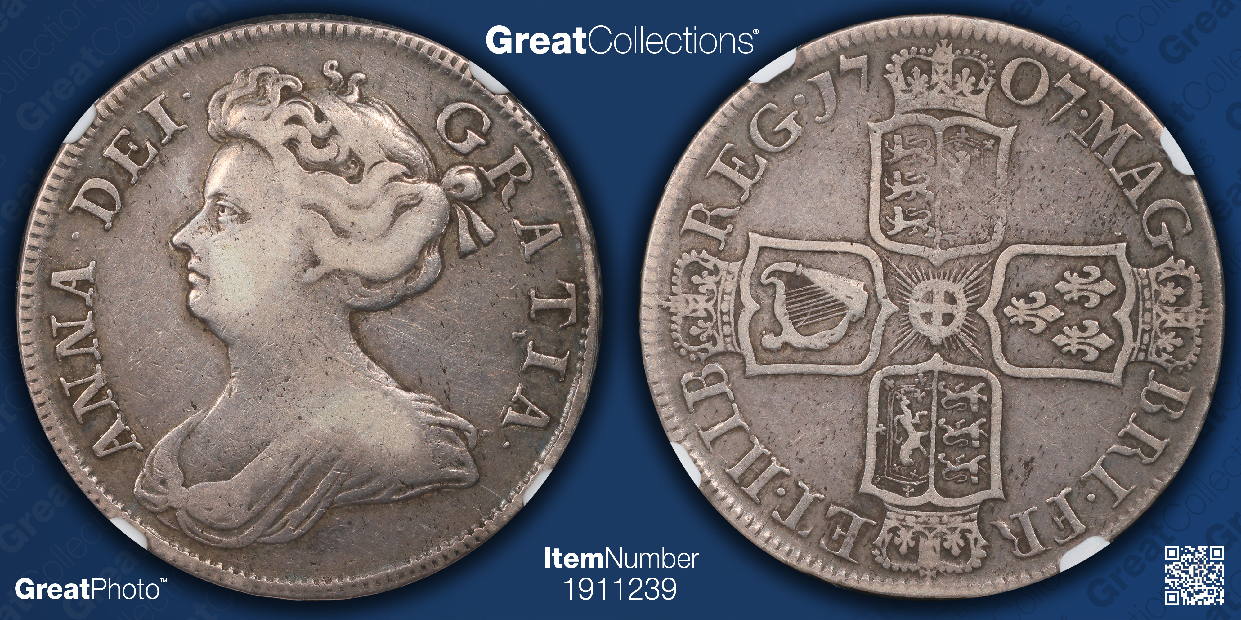 Great Britain 1707 Silver 1/2 Crown Post Union KM-525.1 NGC VF-20 (Item ...